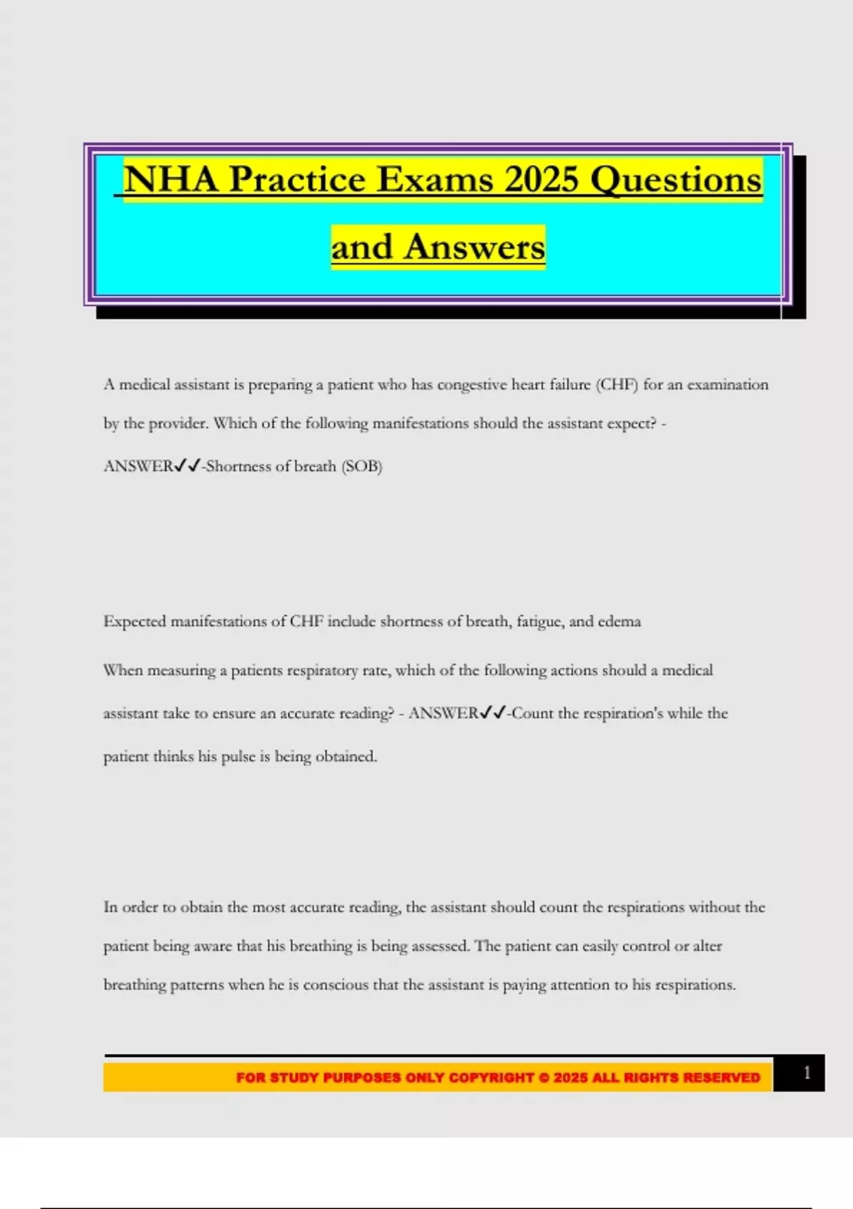 NHA Practice Exams 2025 Questions and Answers - NHA - Stuvia NL