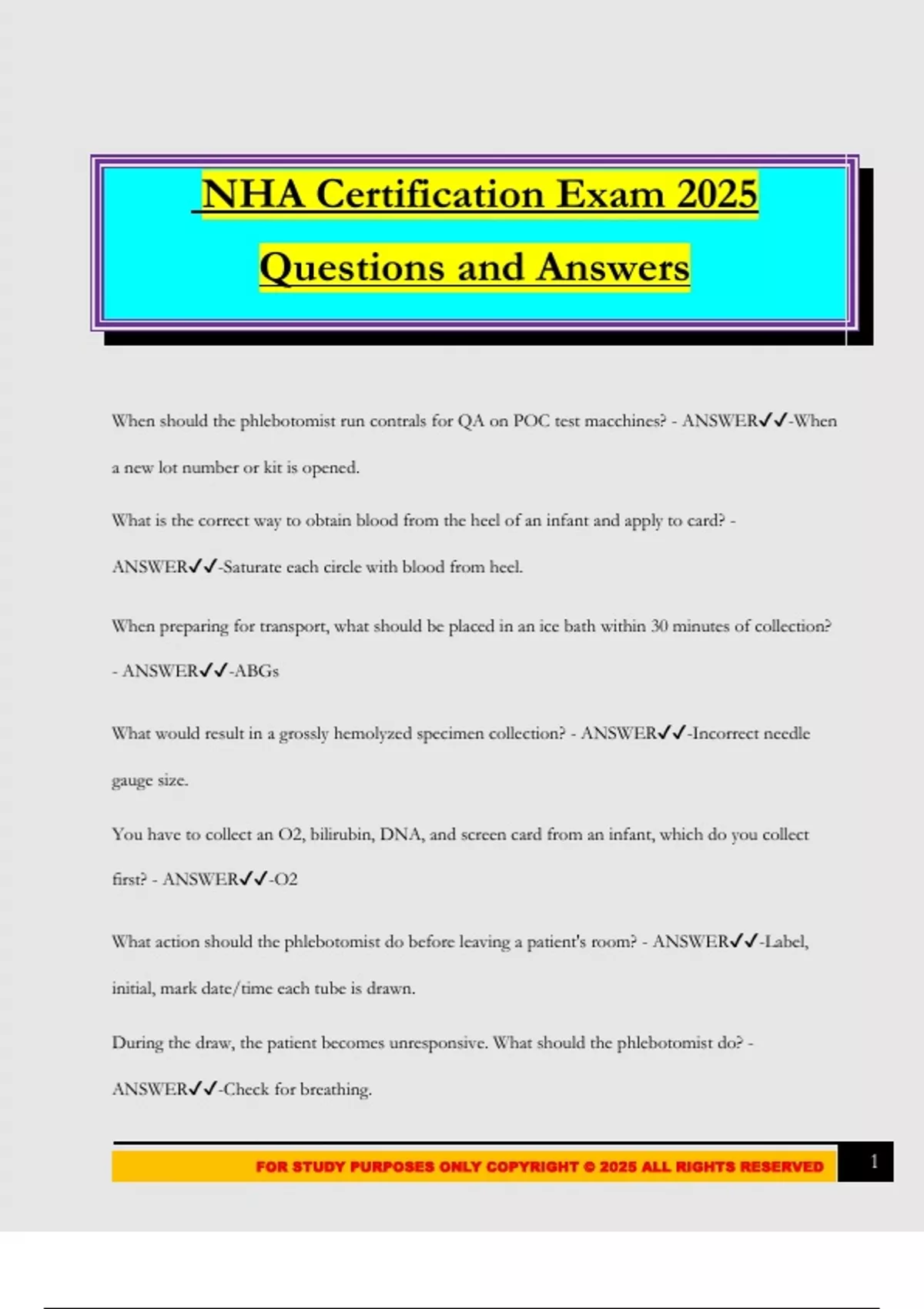 NHA Certification Exam 2025 Questions and Answers - NHA - Stuvia NL