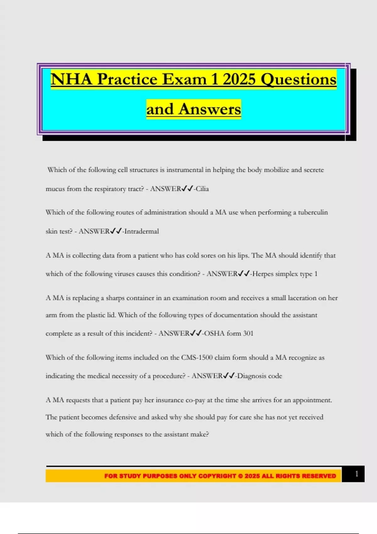 NHA Practice Exam 1 2025 Questions and Answers - NHA - Stuvia NL