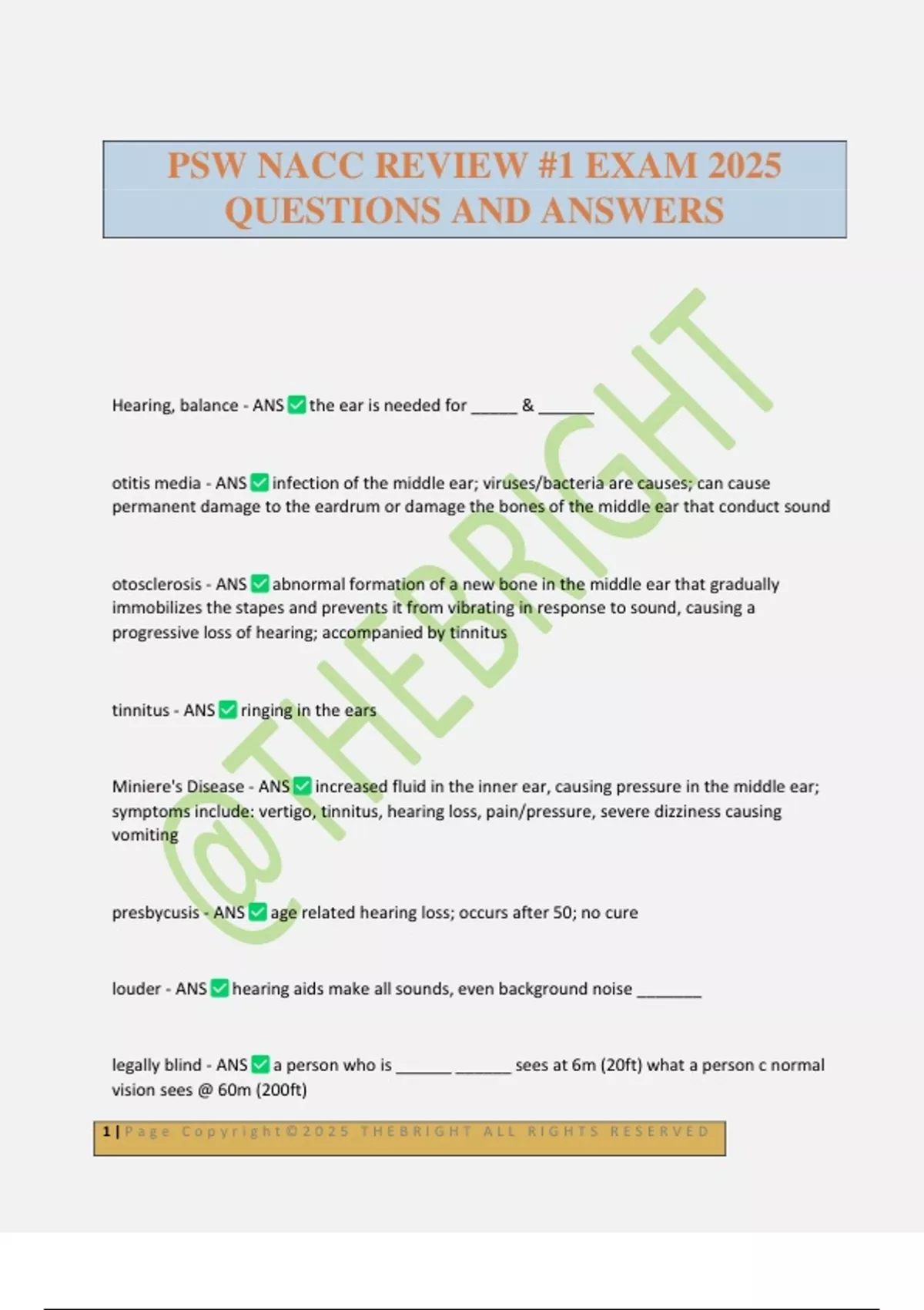 PSW NACC REVIEW #1 EXAM 2025 QUESTIONS AND ANSWERS - PSW NACC - Stuvia US