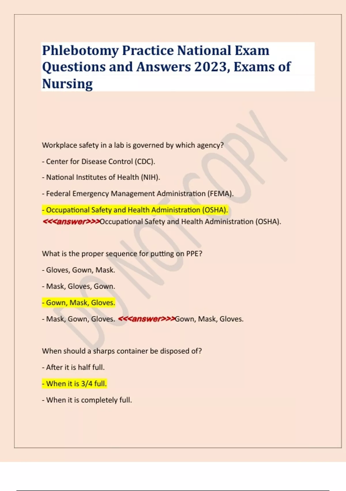 Phlebotomy Practice National Exam Questions and Answers 2023, Exams of ...