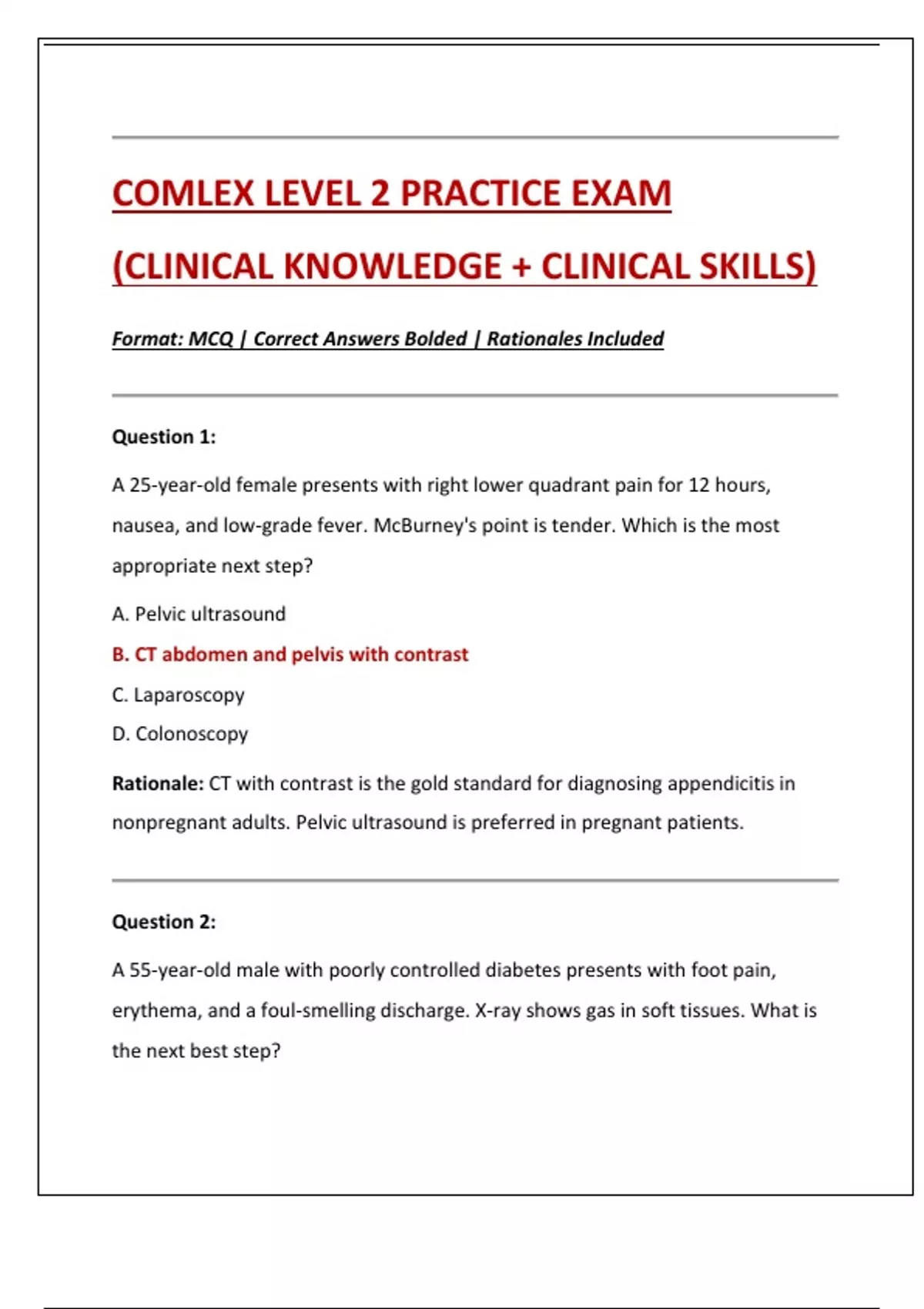 COMLEX LEVEL 2 PRACTICE EXAM (CLINICAL KNOWLEDGE + CLINICAL SKILLS ...