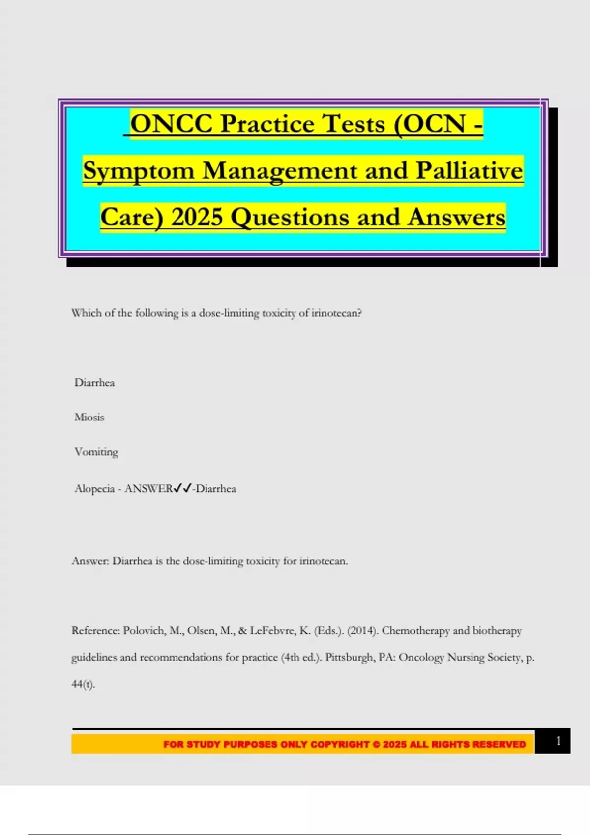 ONCC Practice Tests (OCN - Symptom Management and Palliative Care) 2025 ...