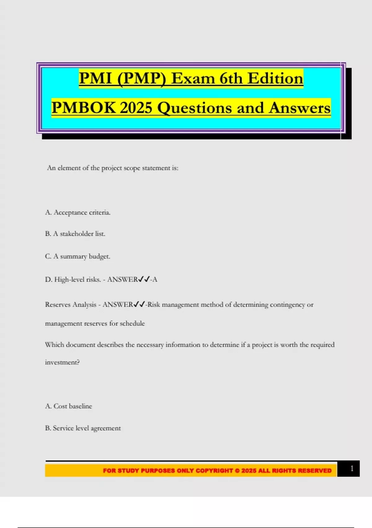 PMI (PMP) Exam 6th Edition PMBOK 2025 Questions and Answers - PMP ...