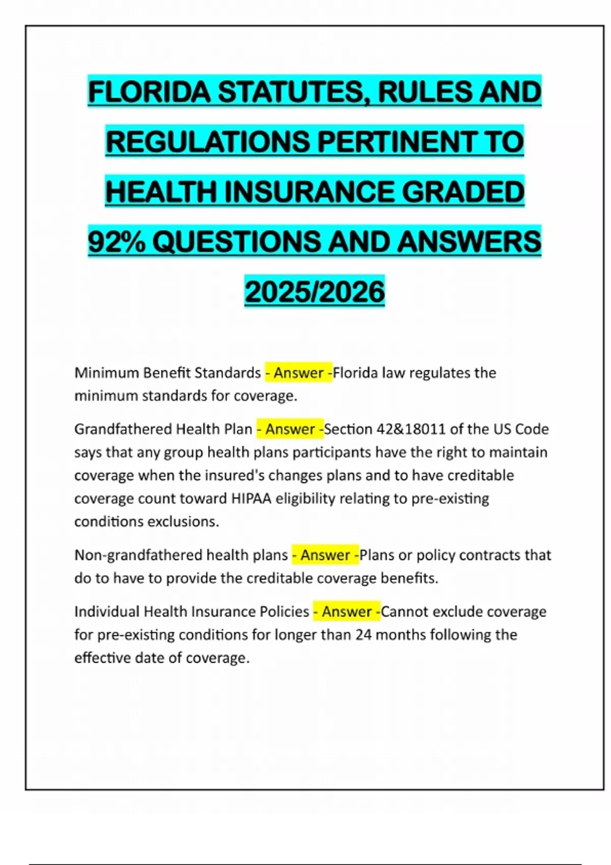 FLORIDA STATUTES, RULES AND REGULATIONS PERTINENT TO HEALTH INSURANCE ...