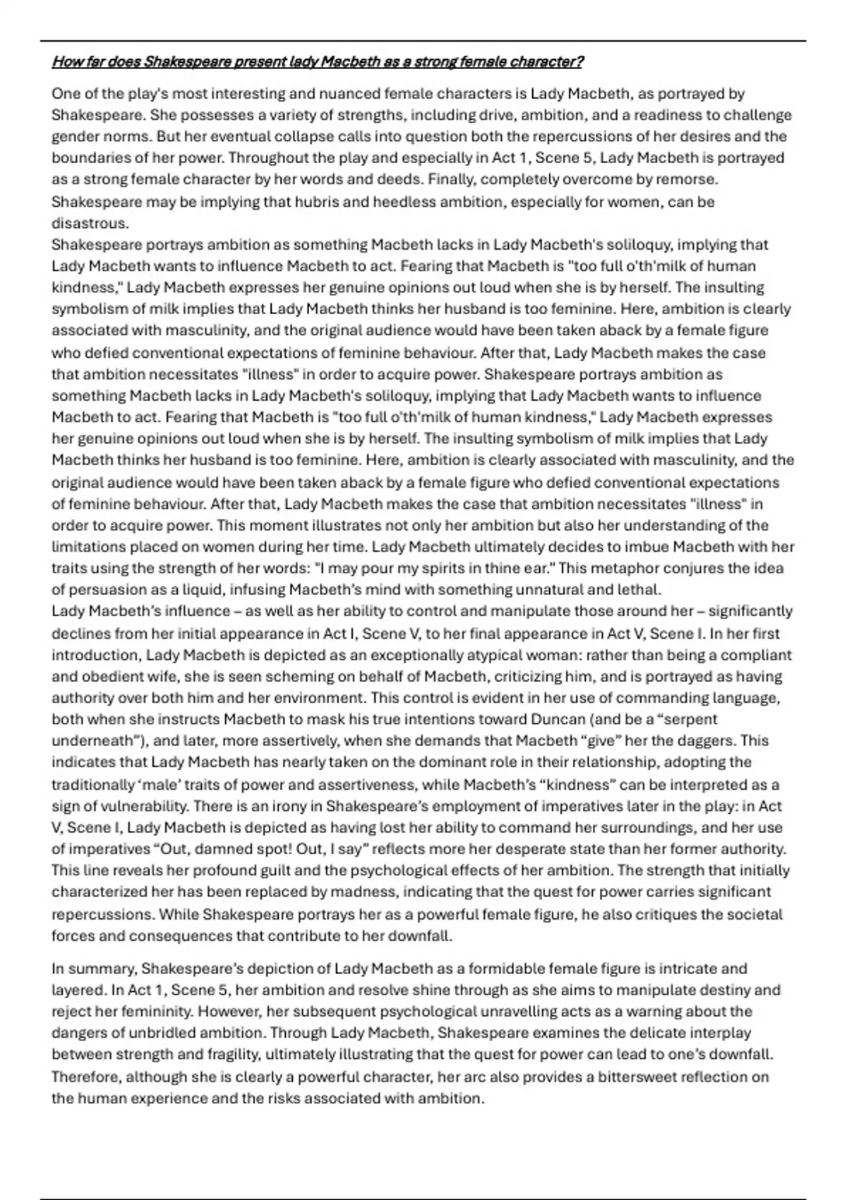 Summary AQA GCSE English Literature Grade 9 Essays – Macbeth and Jekyll ...