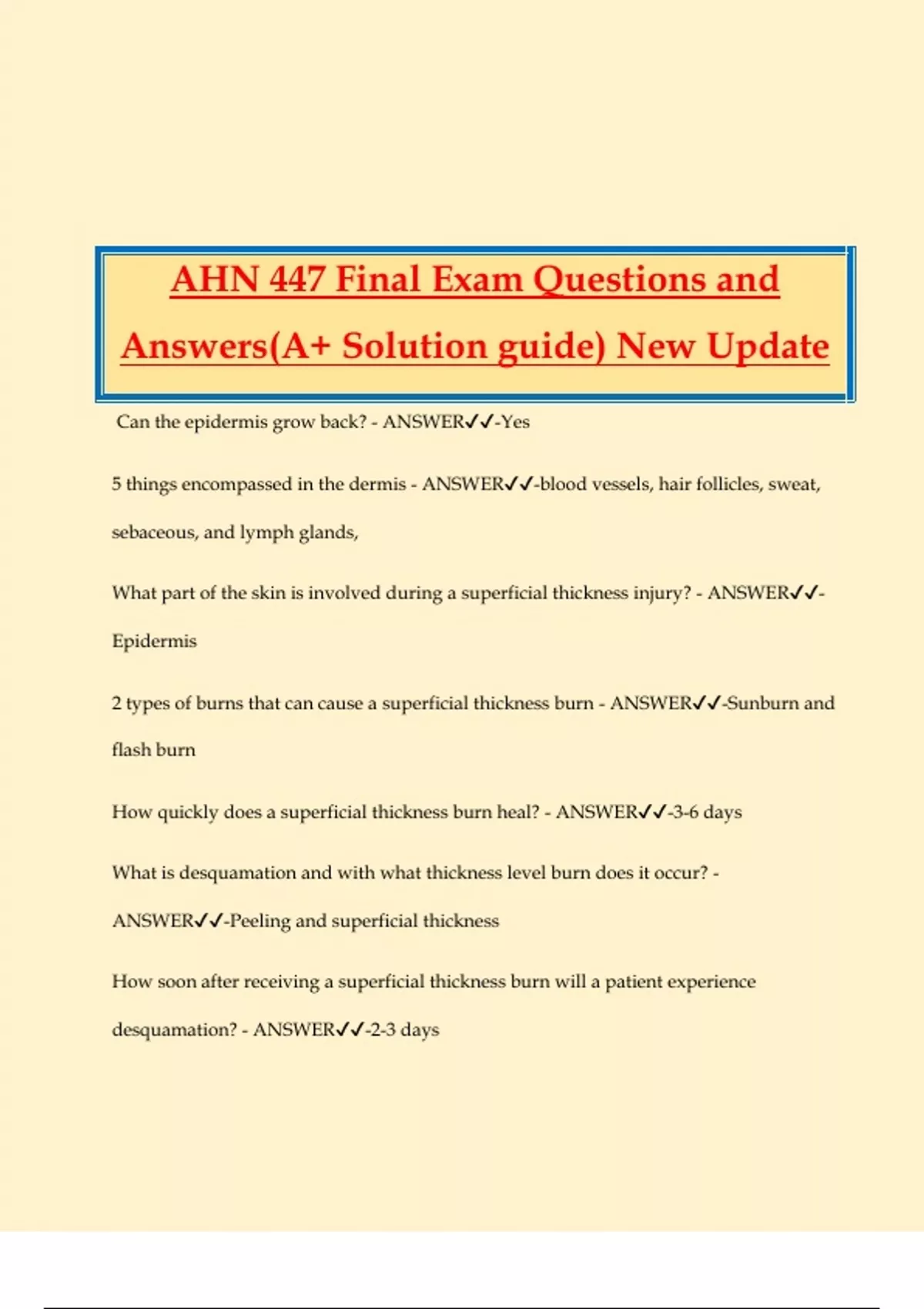 AHN 447 Final Exam Questions and Answers(A+ Solution guide) New Update - AHN 447 - Stuvia US