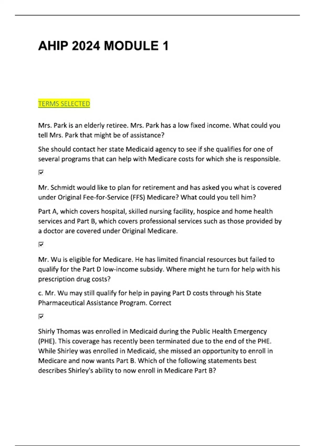 AHIP 2024 MODULE 1 QUESTIONS & ANSWERS (VERIFIED) LATEST UPDATE GRADED ...