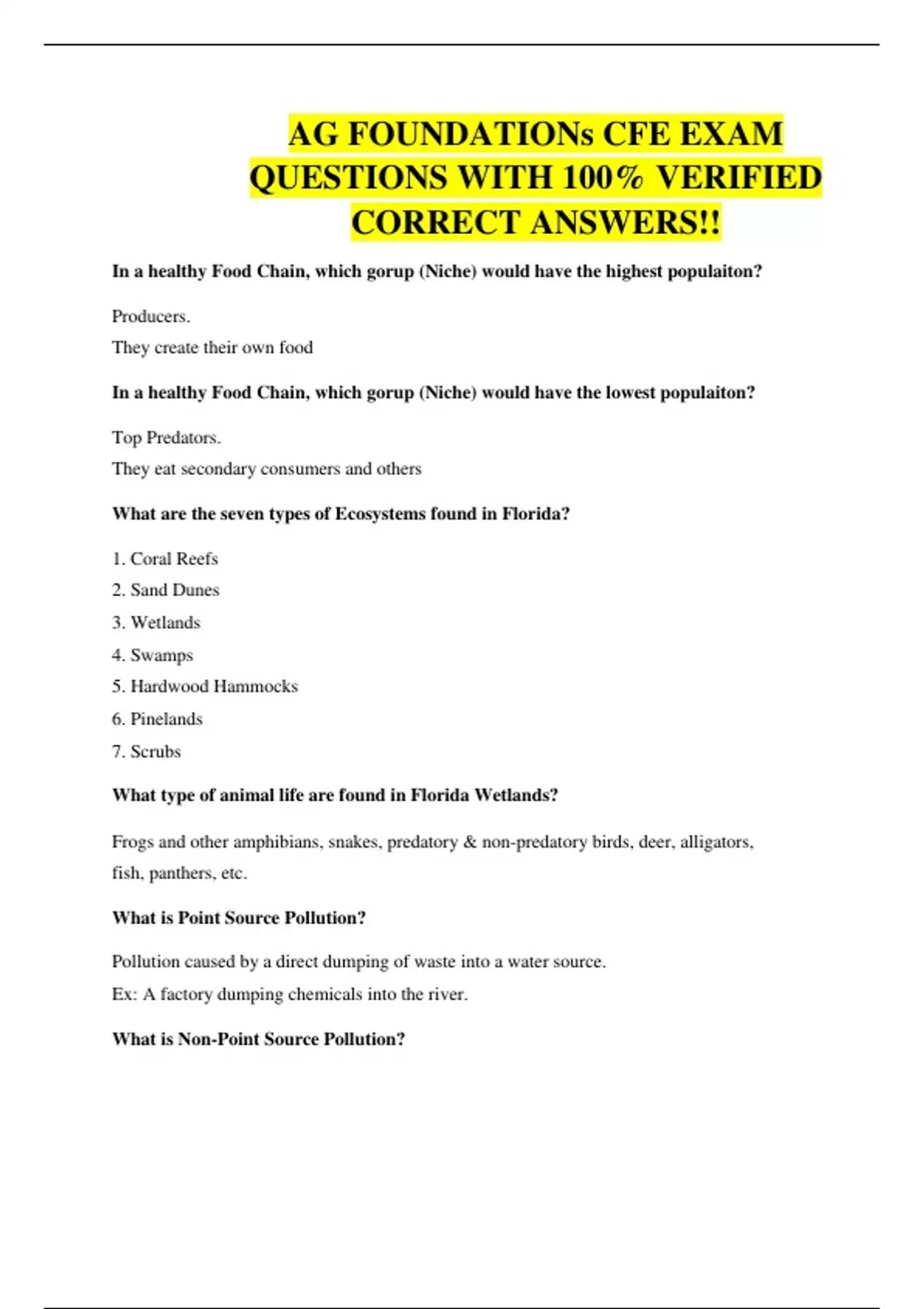 AG FOUNDATIONs CFE EXAM QUESTIONS WITH 100% VERIFIED CORRECT ANSWERS ...