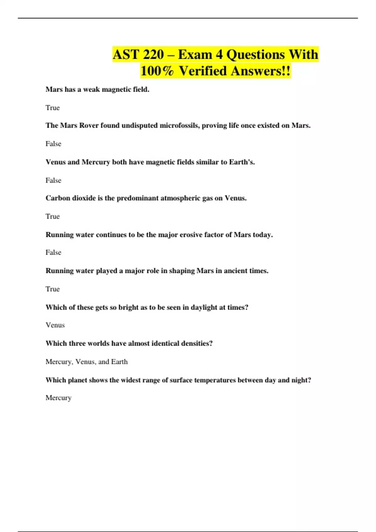 AST 220 – Exam 4 Questions With 100% Verified Answers!! - AST 220 ...