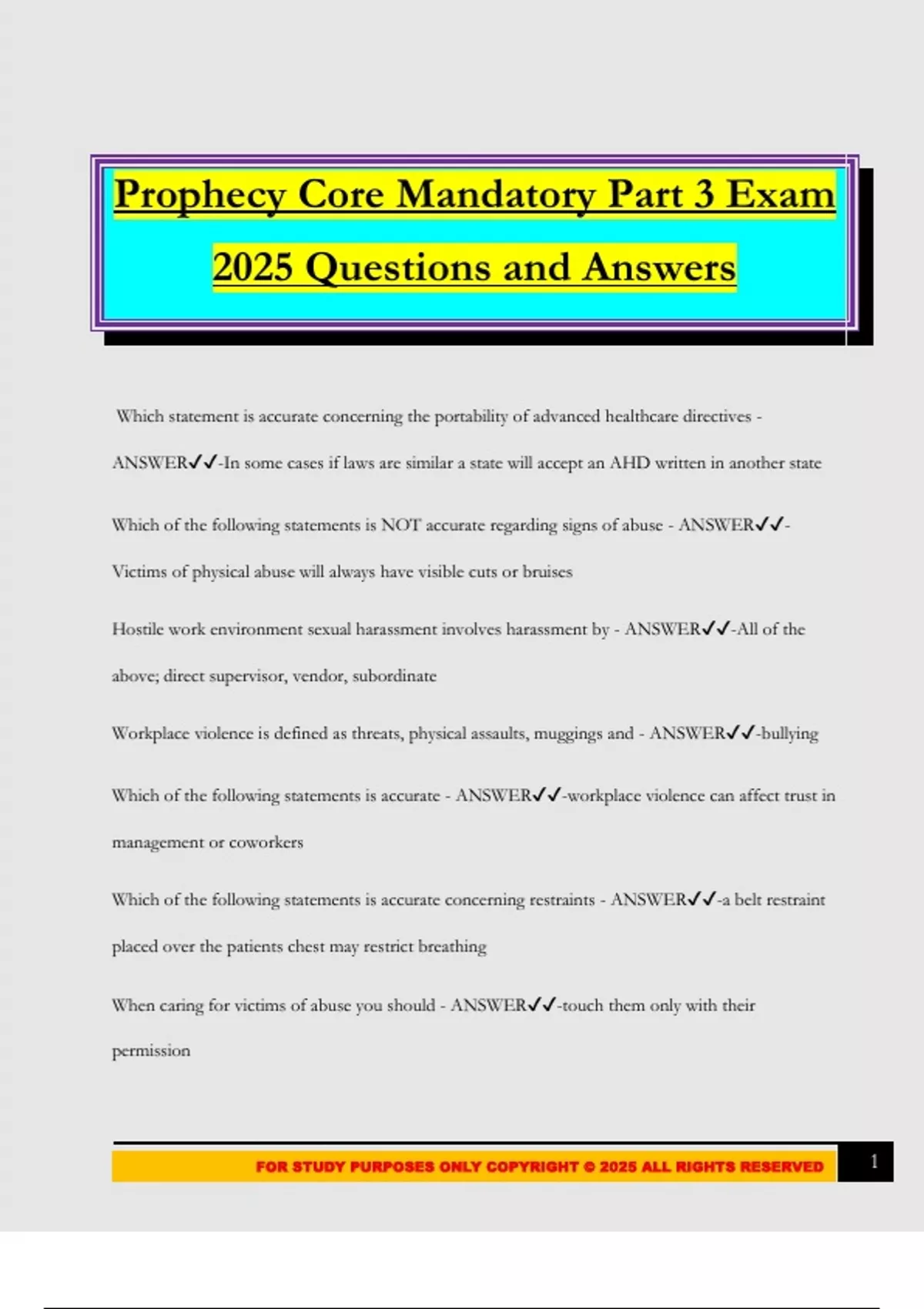 Prophecy Core Mandatory Part 3 Exam 2025 Questions and Answers ...