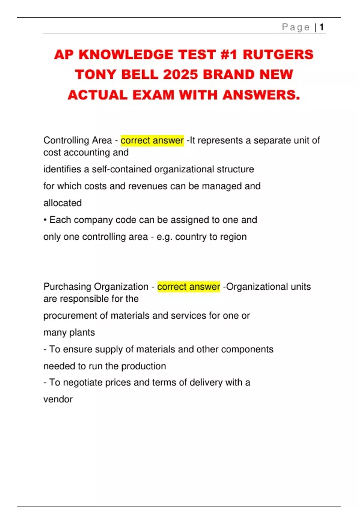 AP KNOWLEDGE TEST #1 RUTGERS TONY BELL 2025 BRAND NEW ACTUAL EXAM WITH ...