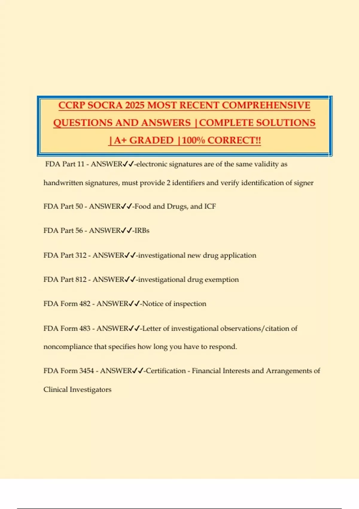 CCRP SOCRA 2025 MOST RECENT COMPREHENSIVE QUESTIONS AND ANSWERS ...