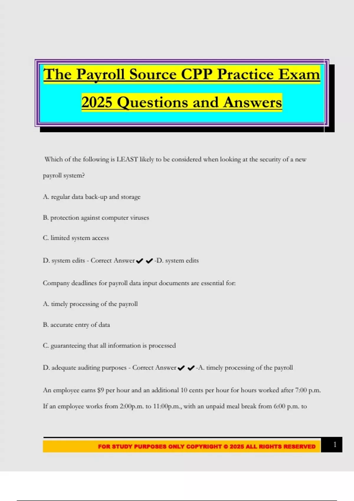 The Payroll Source CPP Practice Exam 2025 Questions and Answers - CPP - Certified Payroll ...
