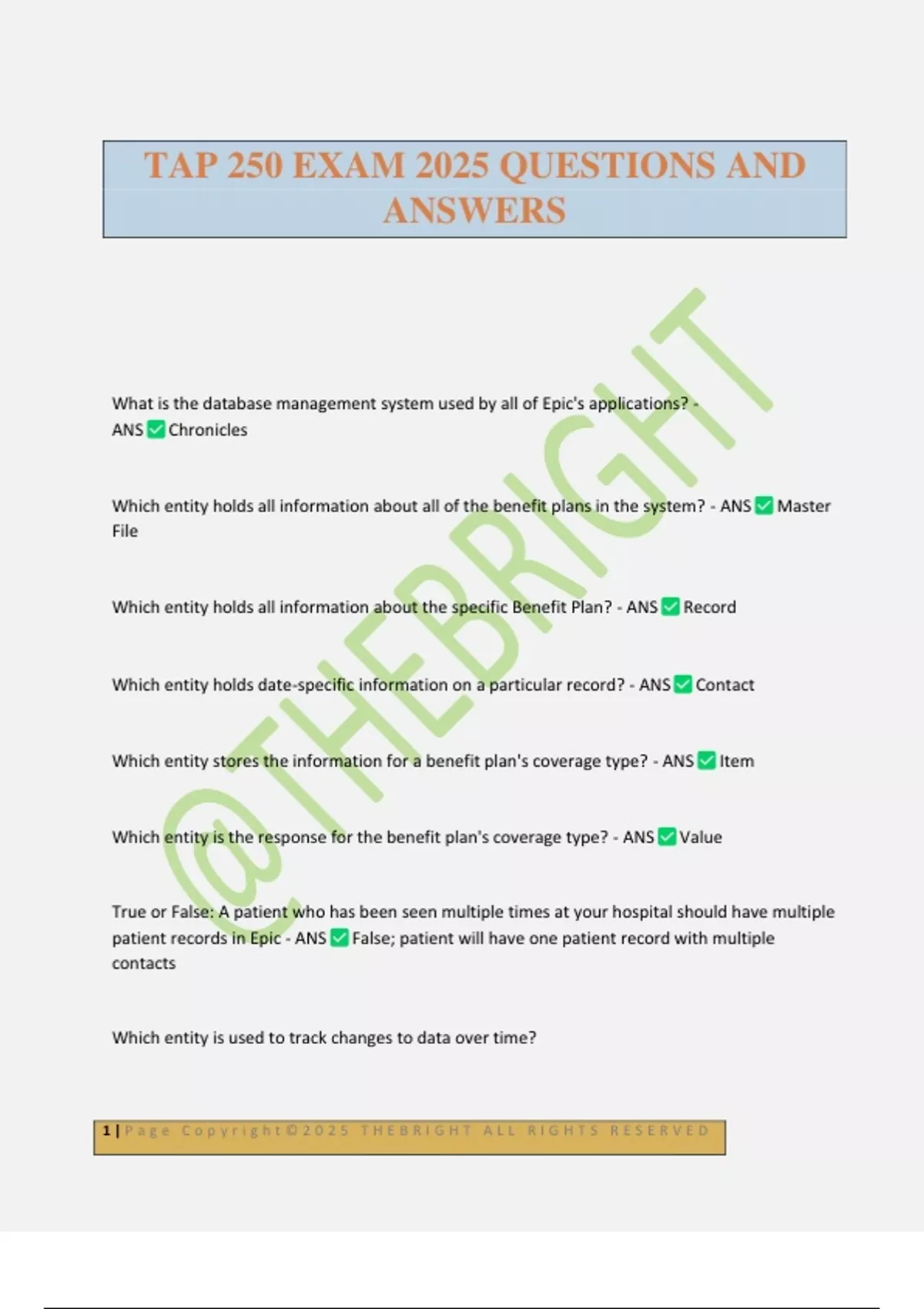 TAP 250 EXAM 2025 QUESTIONS AND ANSWERS - TAP 250 - Stuvia US