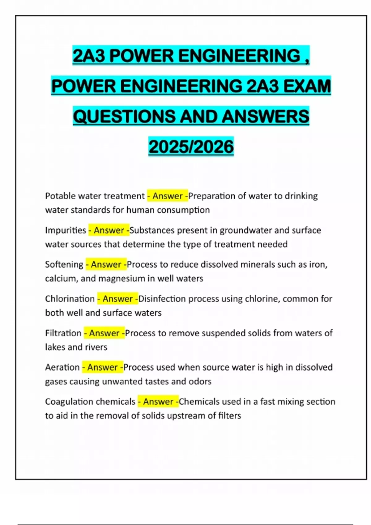 2A3 POWER ENGINEERING , POWER ENGINEERING 2A3 EXAM QUESTIONS AND ...