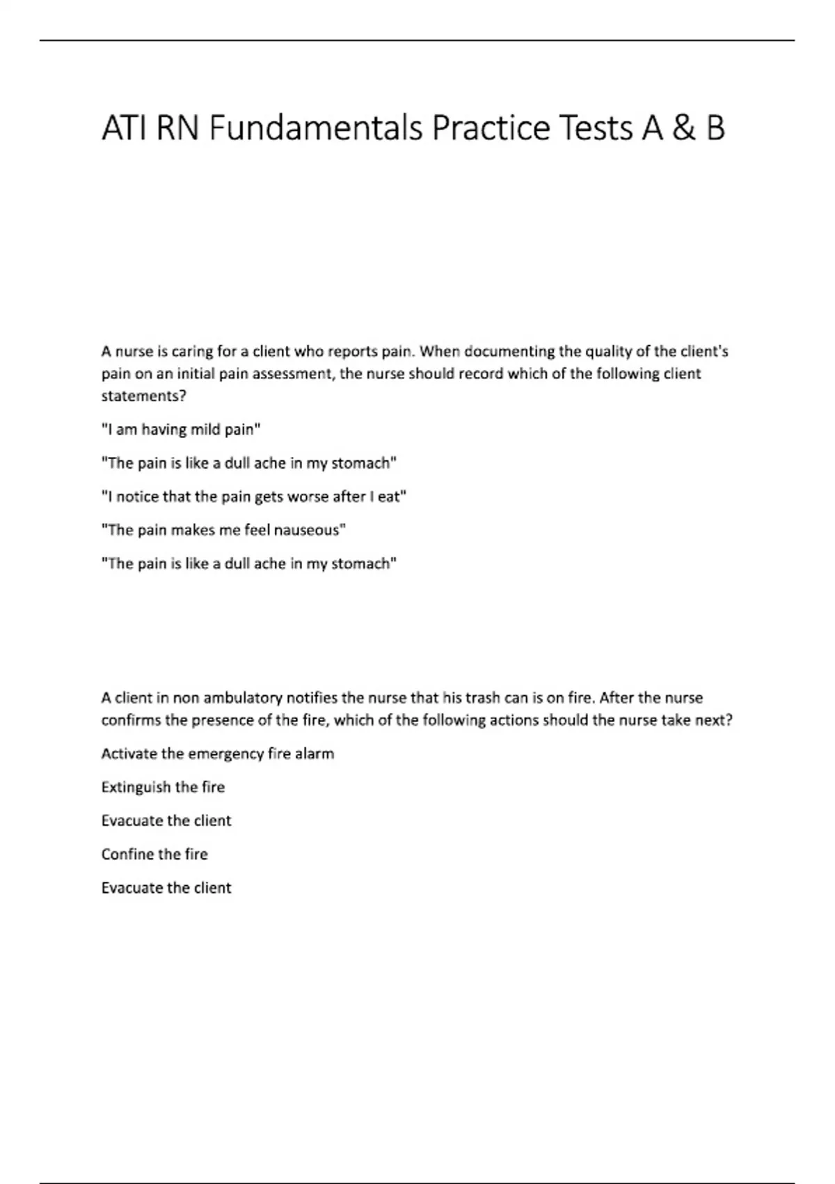 ATI RN Fundamentals Practice Tests A & B [NEW 2025/2026 UPDATE] ALL ...
