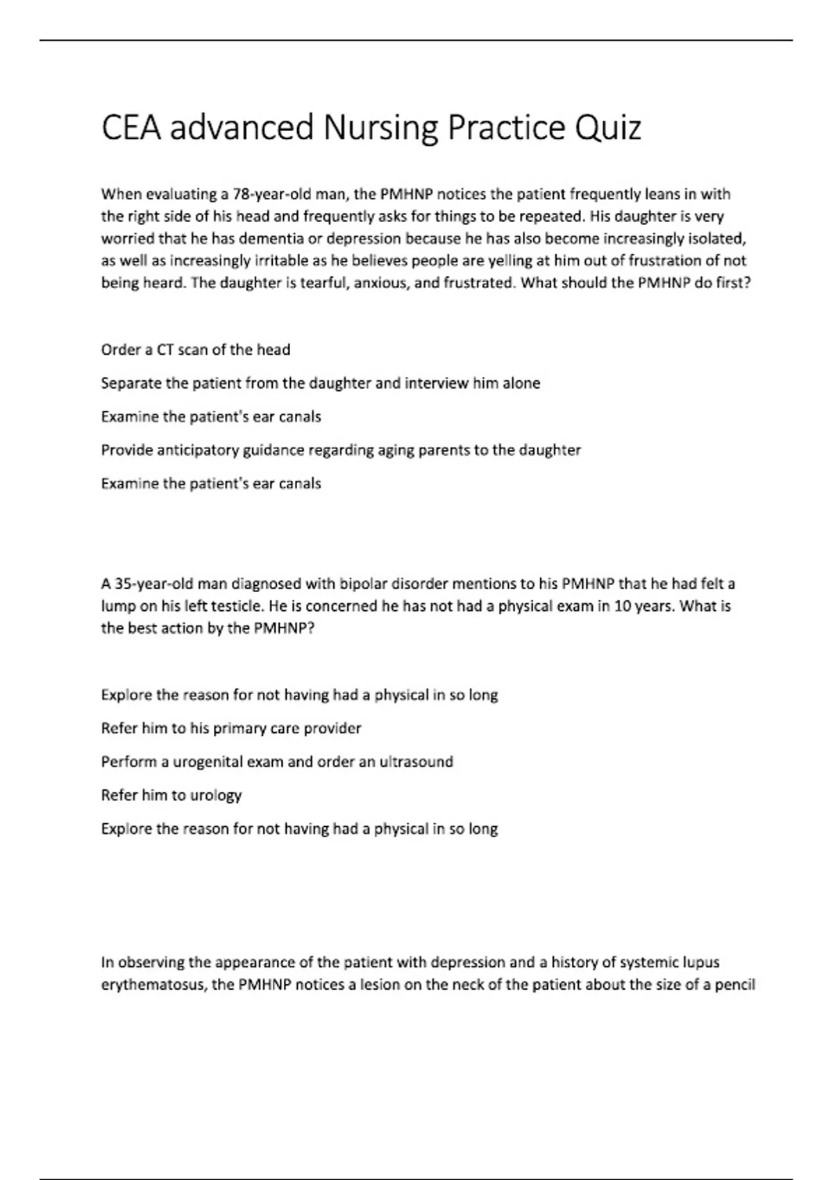 CEA advanced Nursing Practice Quiz [NEW 2025/2026 UPDATE] ALL ...
