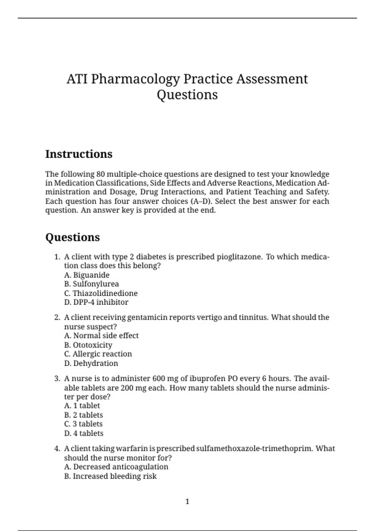 ATI Pharmacology Practice Questions 2025 – 80 High-Impact ATI-Style ...