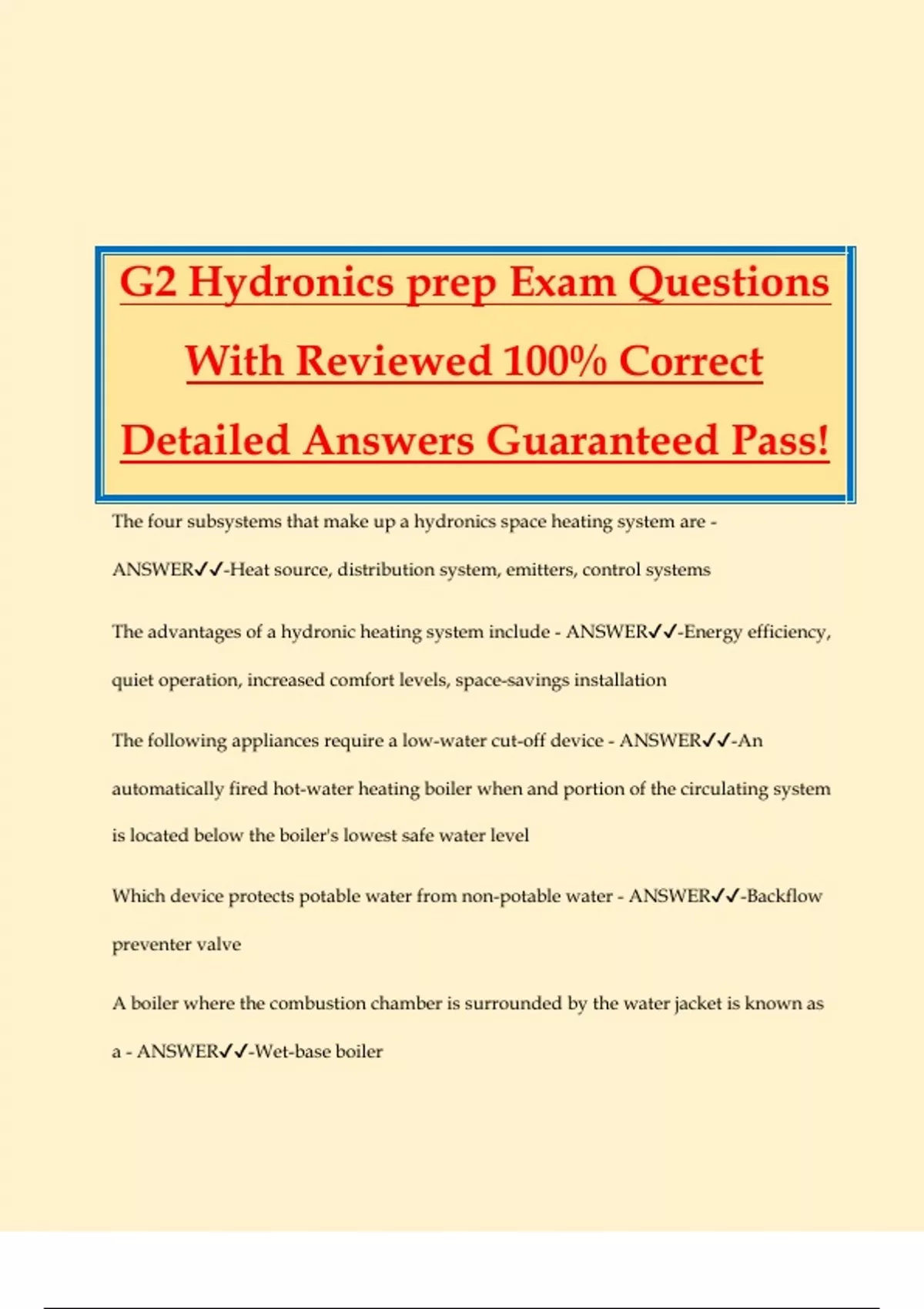 G2 Hydronics prep Exam Questions With Reviewed 100% Correct Detailed ...