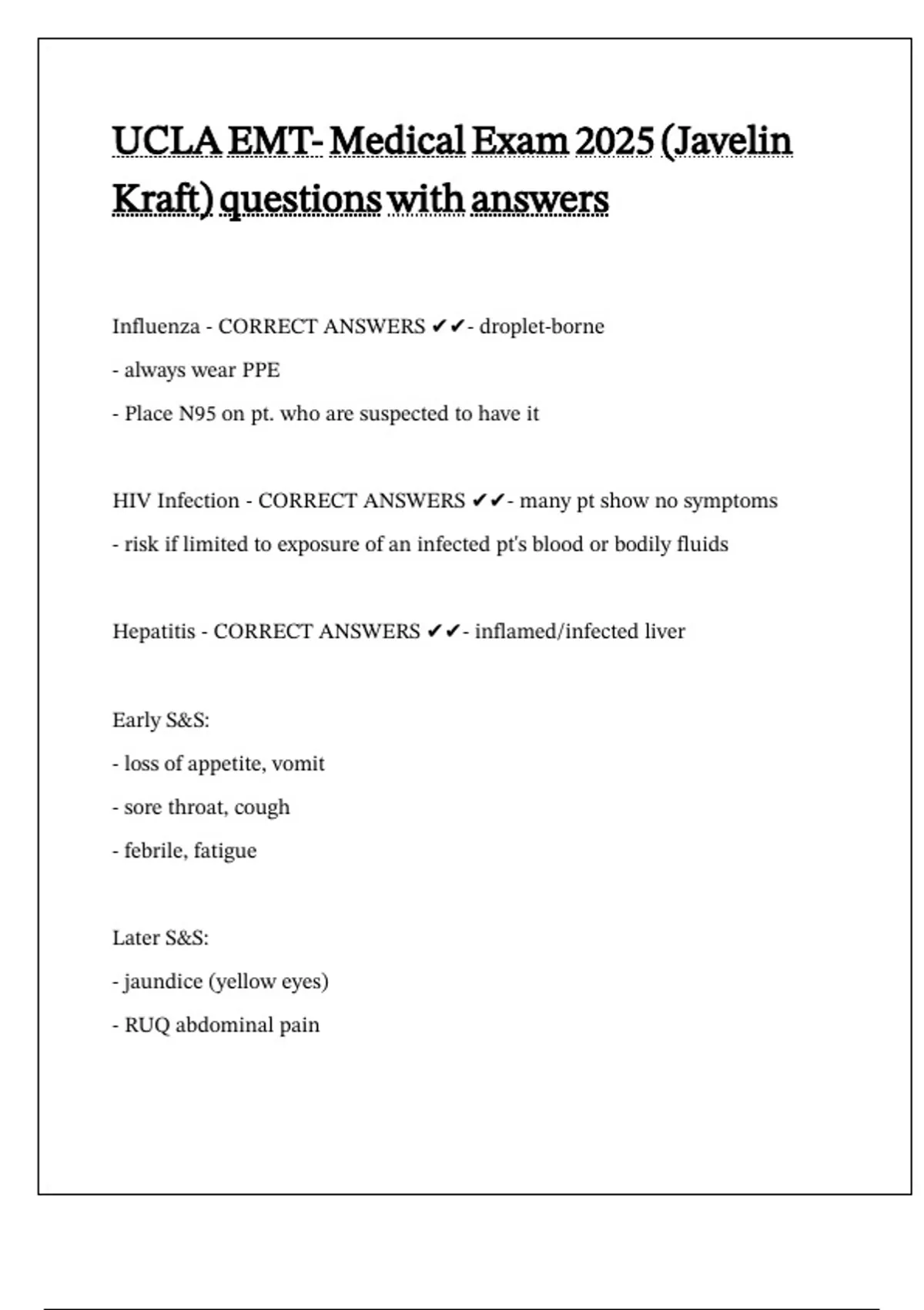 UCLA EMT- Medical Exam 2025 (Javelin Kraft) questions with answers ...