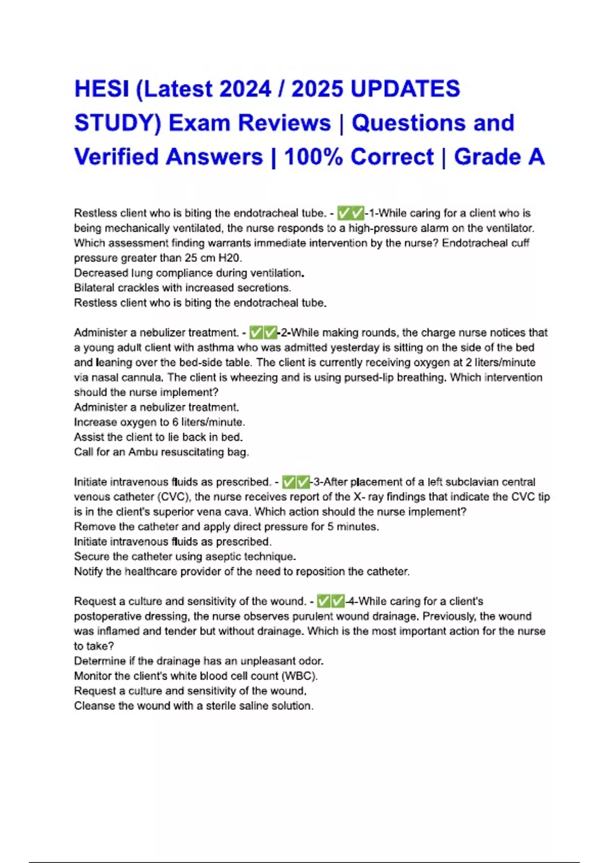HESI EXAM [NEW 2025/2026 UPDATE] ALL COMPREHENSIVE QUESTIONS AND A ...