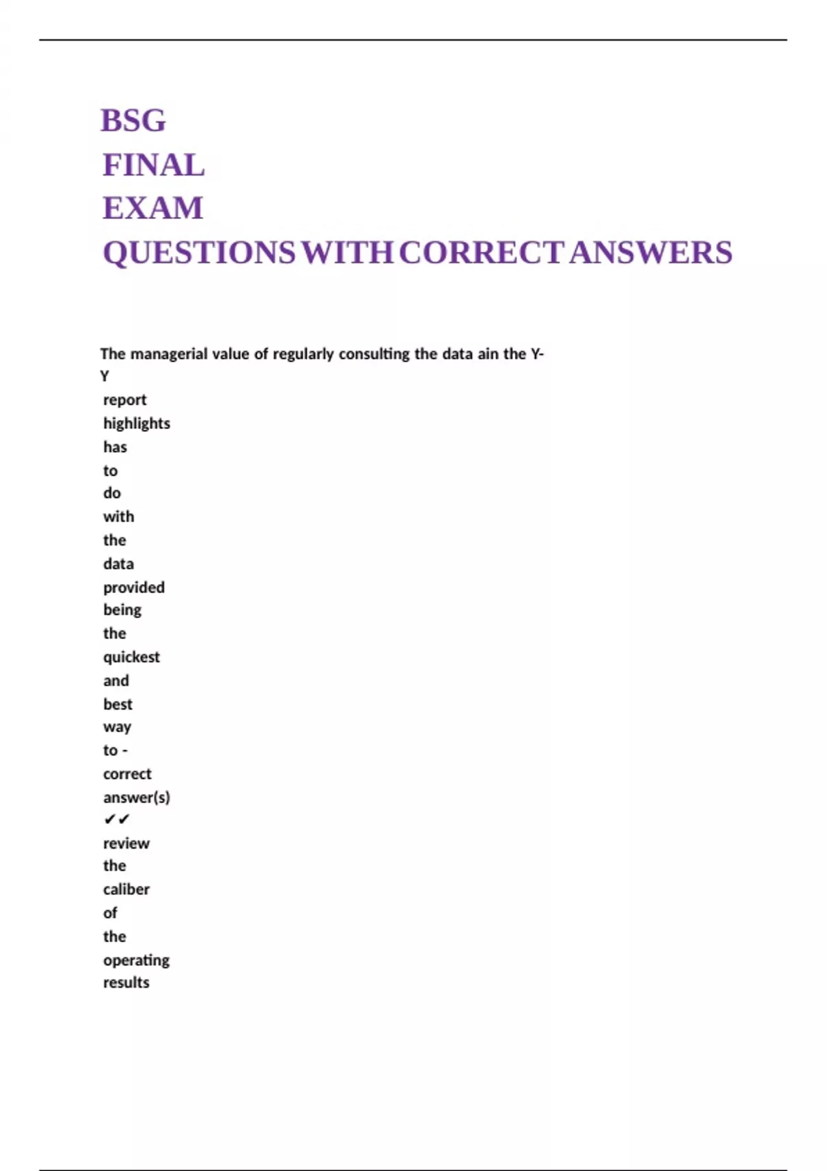 BSG FINAL EXAM QUESTIONS WITH CORRECT ANSWERS - BSG - Stuvia US