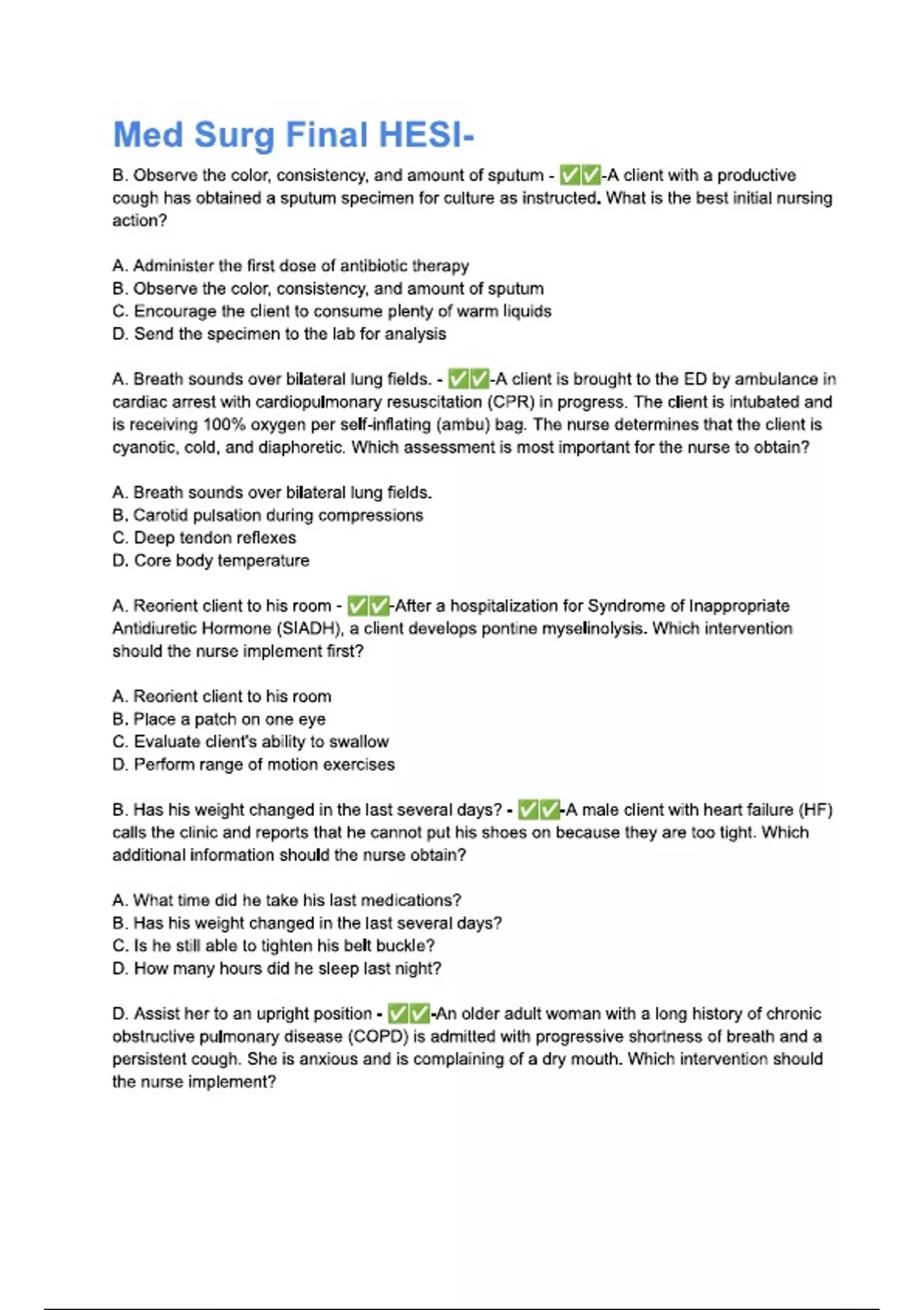 Med Surg Final HESI [NEW 2025/2026 UPDATE] ALL COMPREHENSIVE QUESTIONS ...