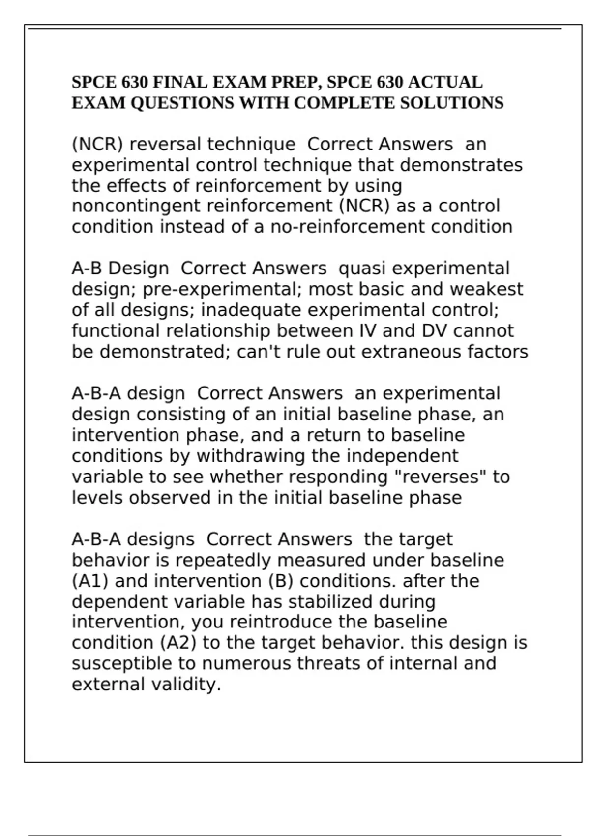 SPCE 630 FINAL EXAM PREP, SPCE 630 ACTUAL EXAM QUESTIONS WITH COMPLETE ...