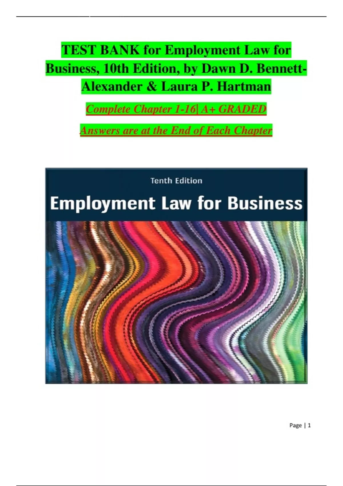 Employment Law for Business – TEST BANK (10th Edition, Dawn D. Bennett ...