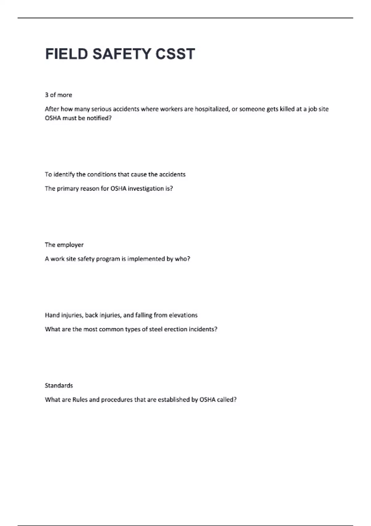 FIELD SAFETY CSST 2025 Questions with Correct Answers: 100% TRUSTED ...