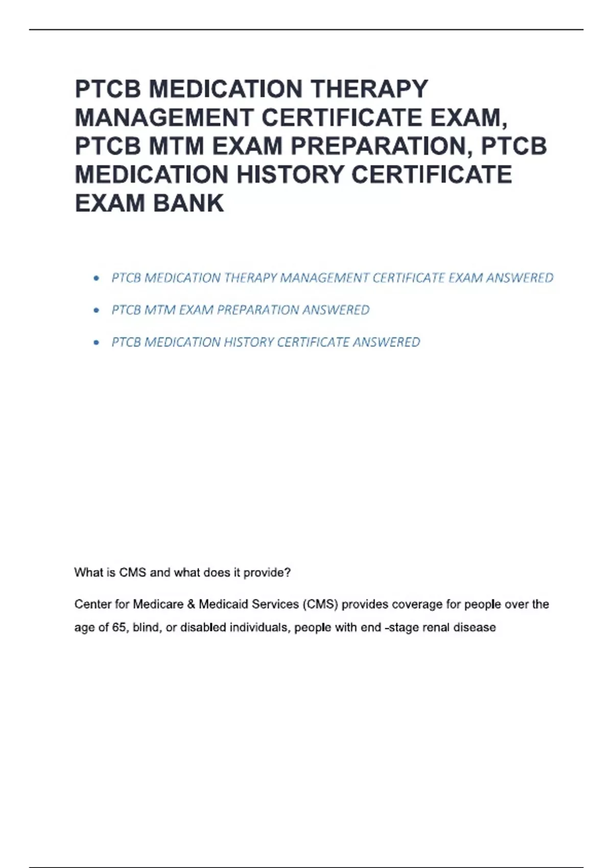 PTCB MEDICATION THERAPY MANAGEMENT CERTIFICATE EXAM, PTCB MTM EXAM ...