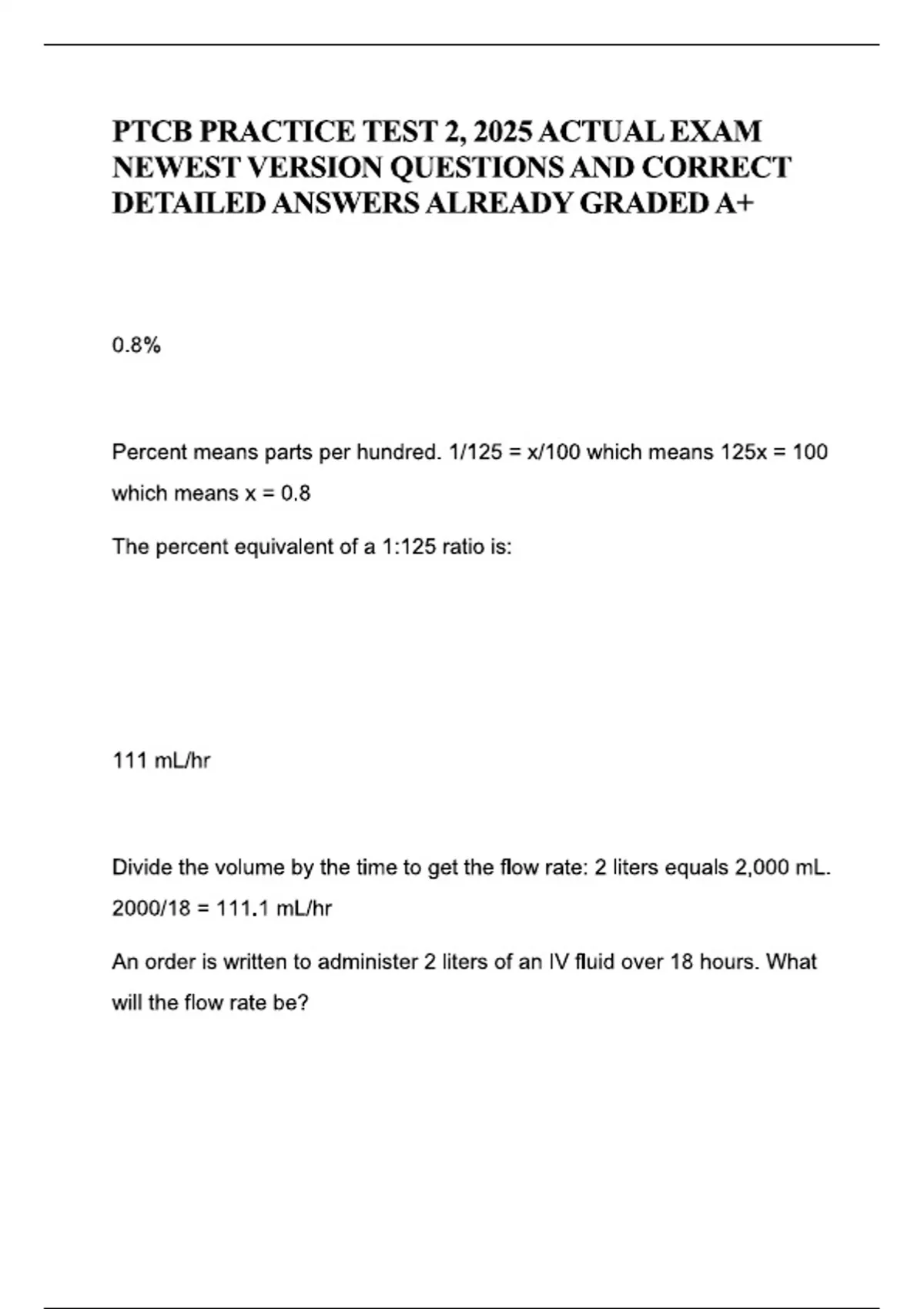 PTCB PRACTICE TEST 2 2025 Questions with Correct Answers: 100% TRUSTED ...