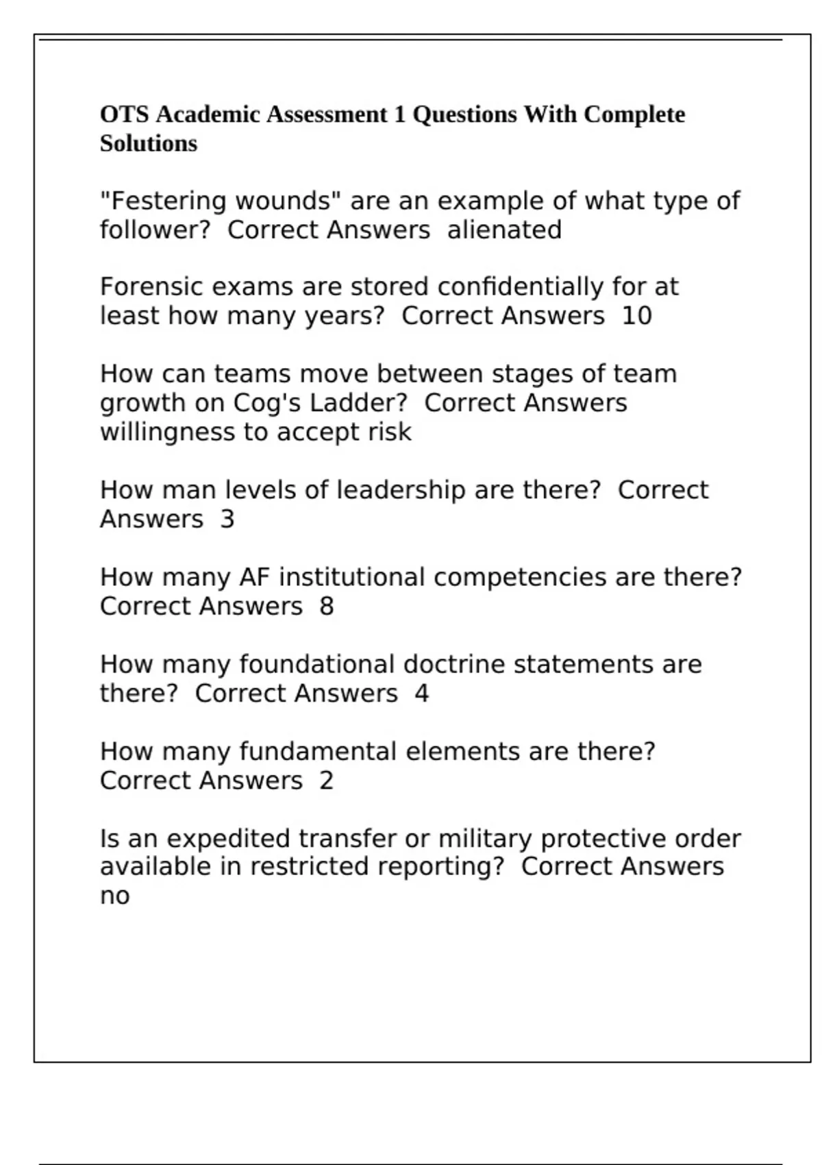 OTS Academic Assessment 1 Questions With Complete Solutions - OTS ...