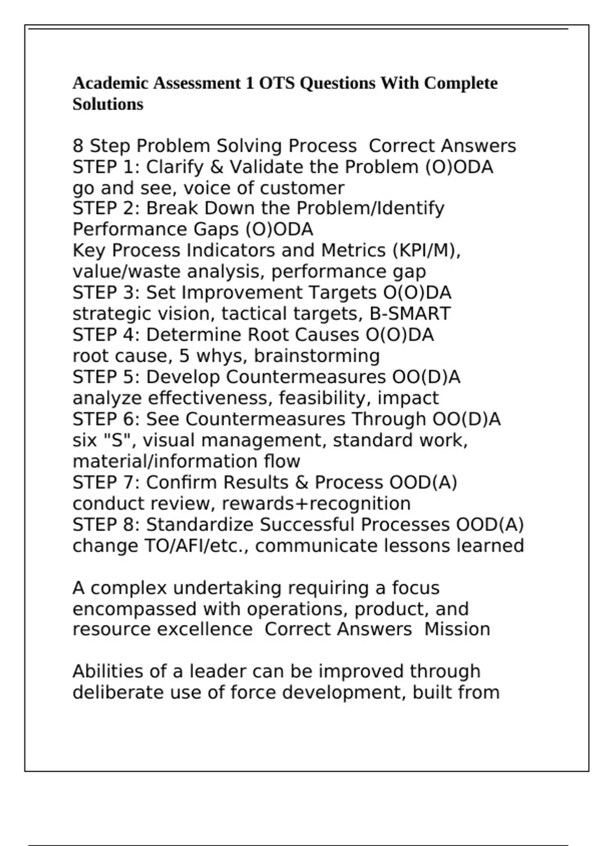 Academic Assessment 1 OTS Questions With Complete Solutions - OTS ...