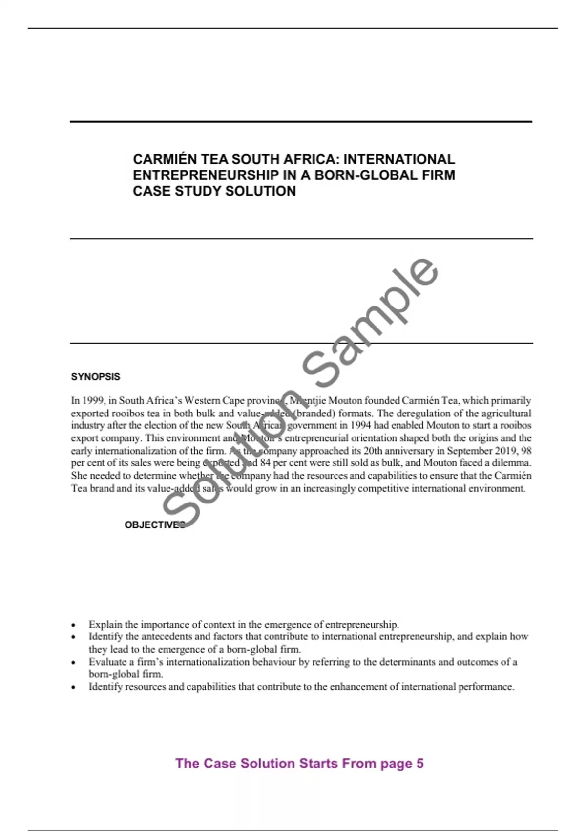CASE SOLUTION: Carmien Tea South Africa International Entrepreneurship ...