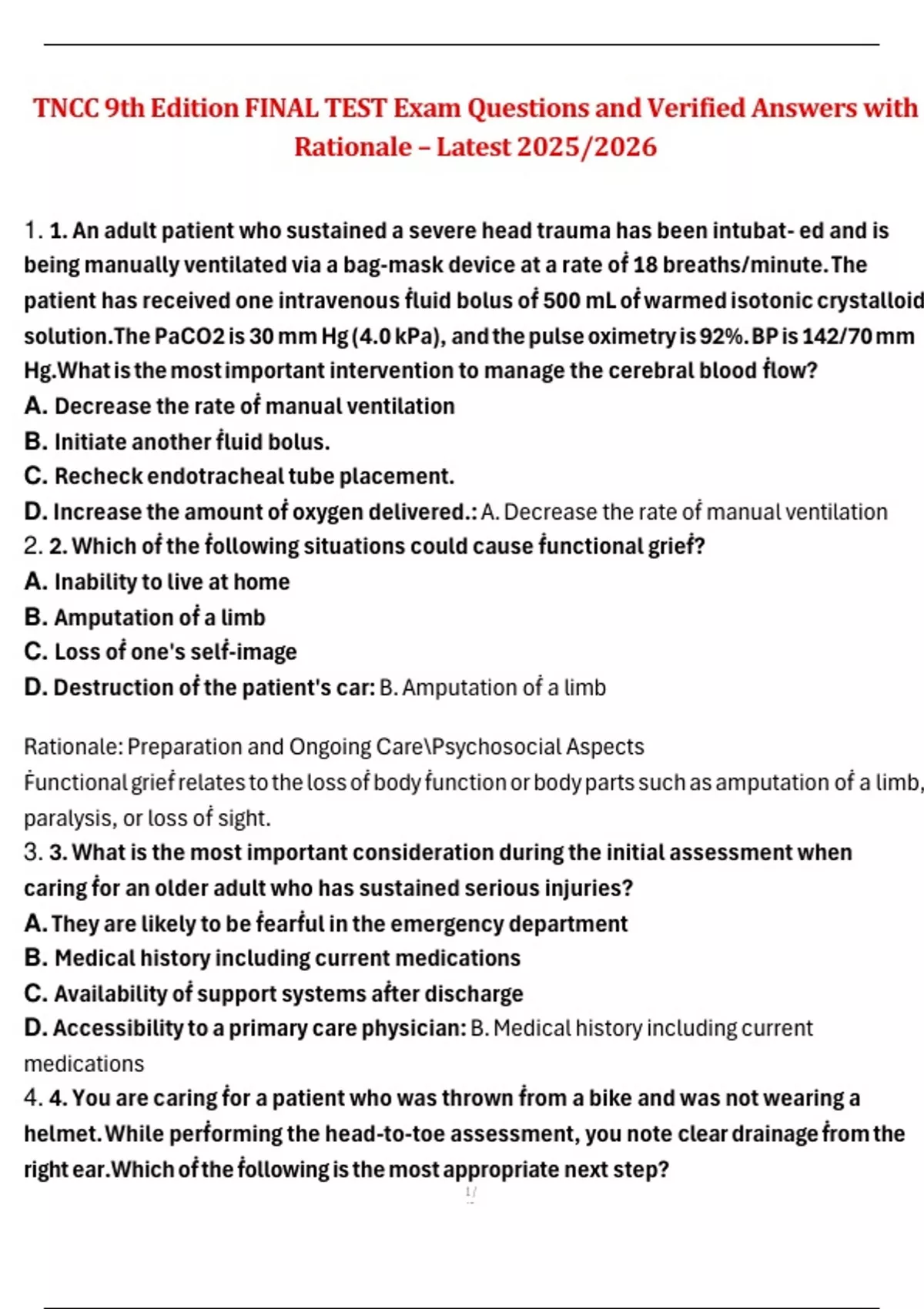 TNCC 9th Edition – FINAL TEST Exam Questions and Verified Answers with ...