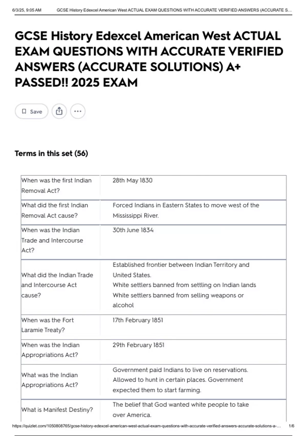 GCSE History Edexcel American West ACTUAL EXAM QUESTIONS WITH ACCURATE ...