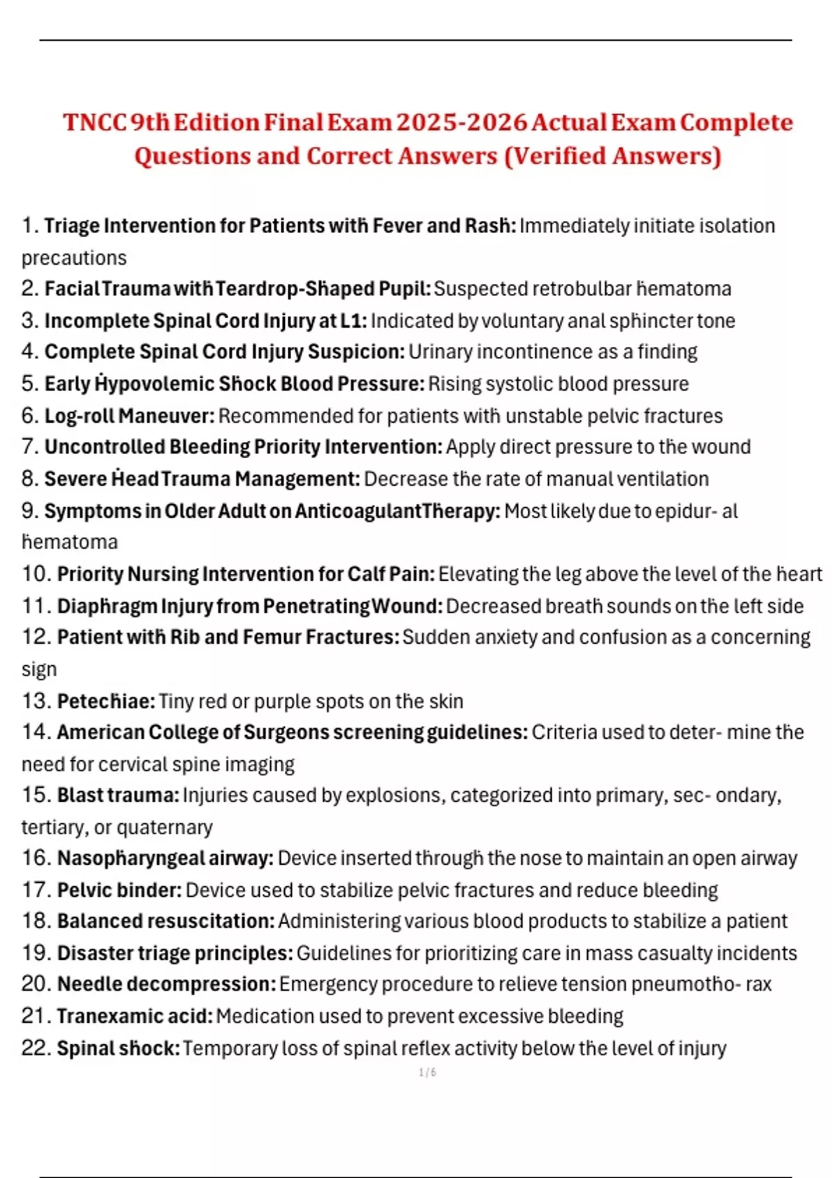TNCC 9th Edition Final Exam 2025–2026 – Actual Exam Complete Questions and Correct Answers ...