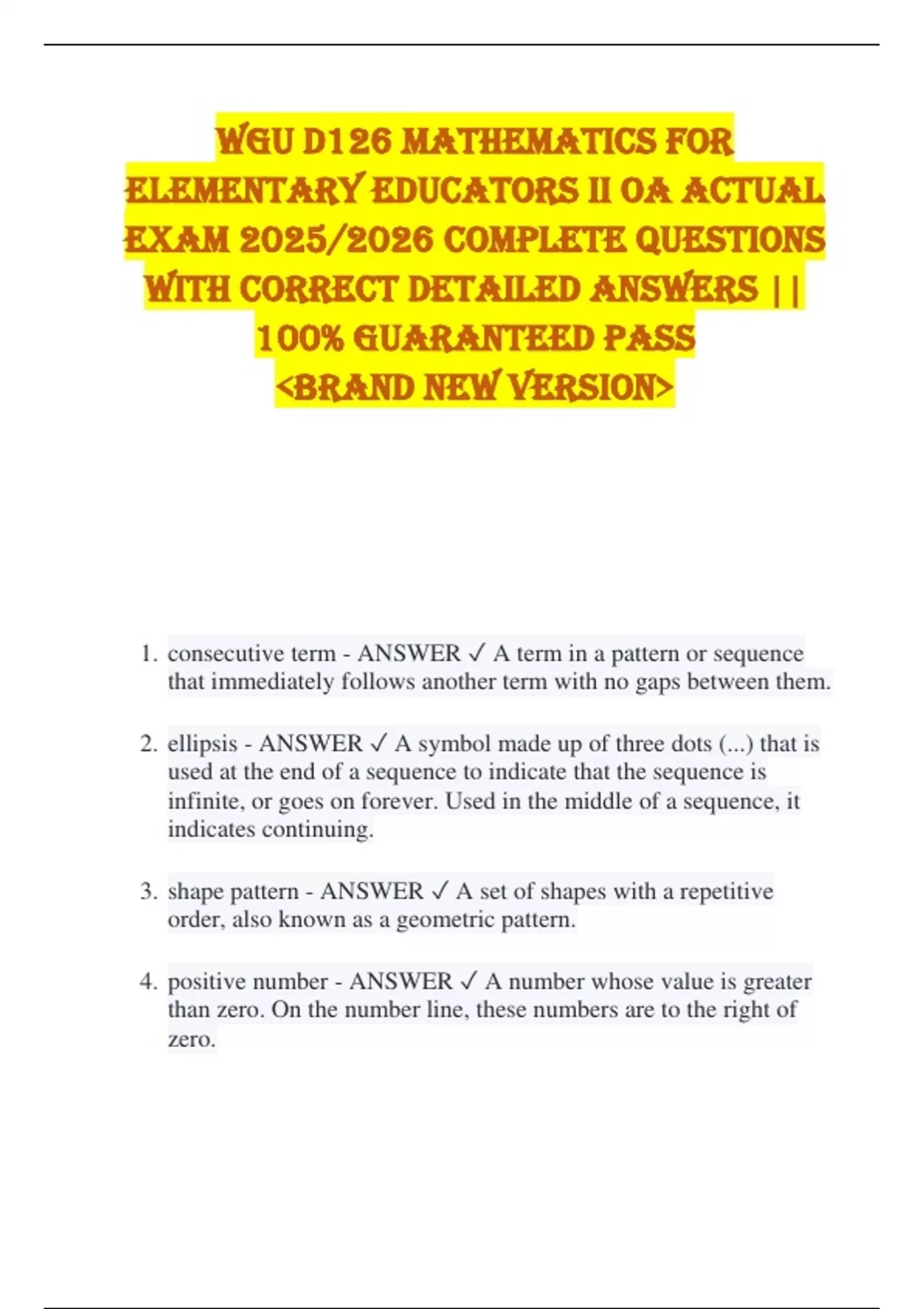 WGU D126 Mathematics for Elementary Educators II OA ACTUAL EXAM 2025/ ...