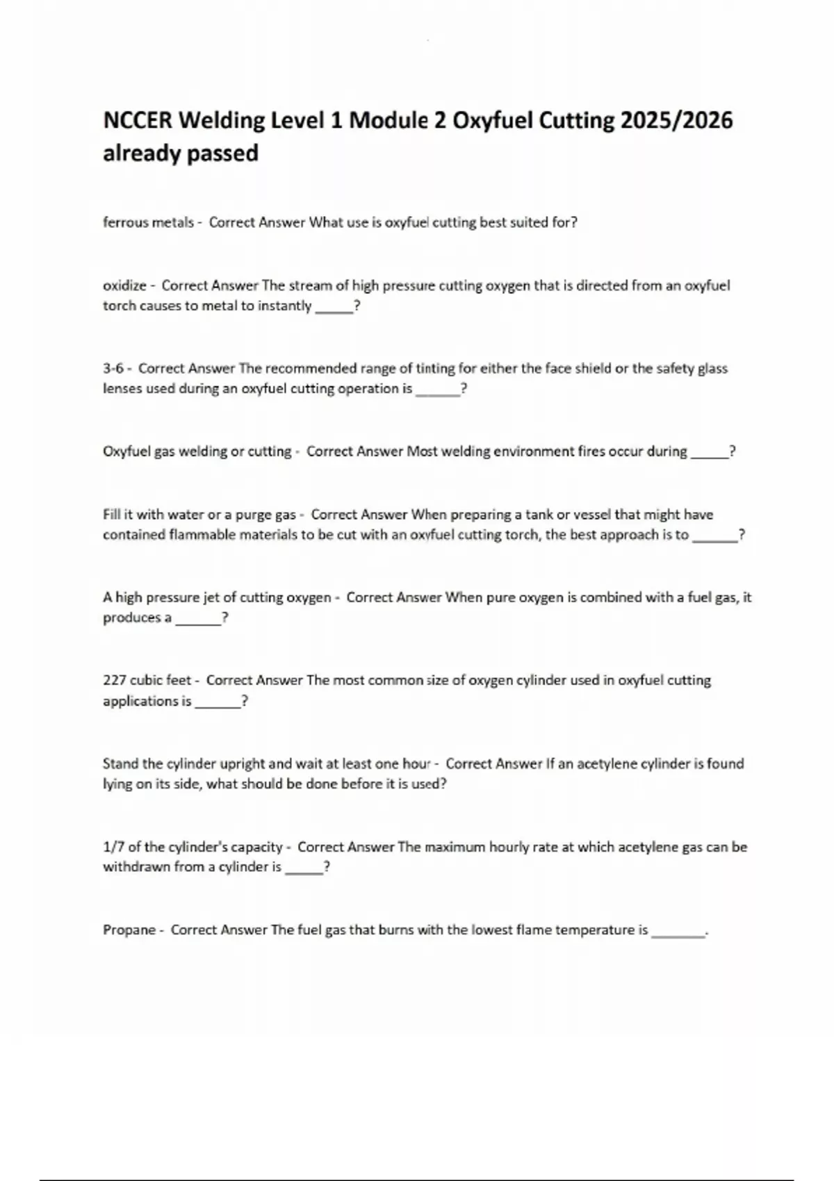 NCCER Welding Level 1 Module 2 Oxyfuel Cutting 2025/2026 already passed ...