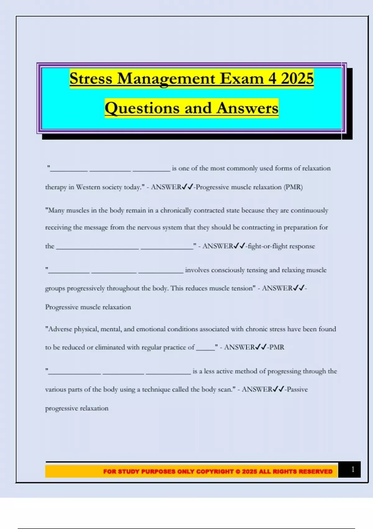 Stress Management Exam 4 2025 Questions and Answers - Stress Management ...