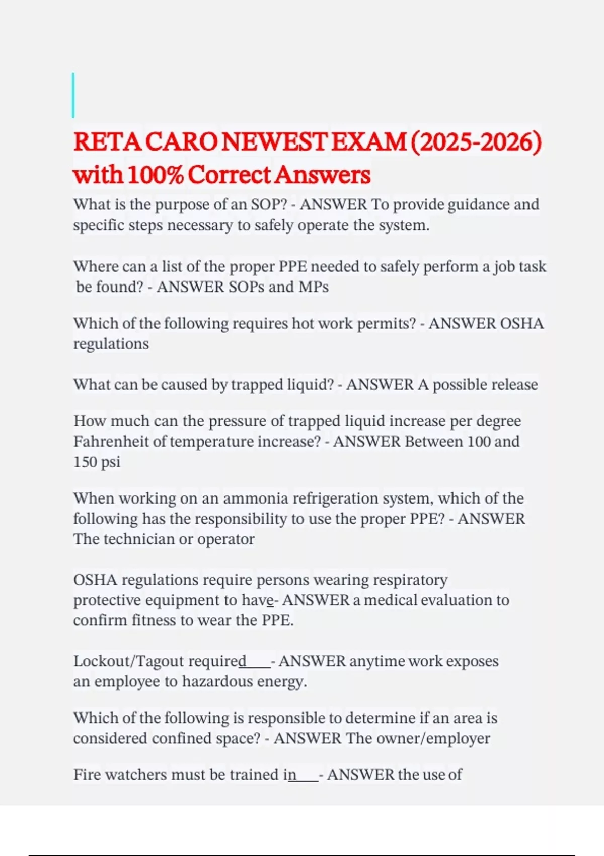 RETA CARO NEWEST EXAM () with 100% Correct Answers - Reta Caro - Stuvia US