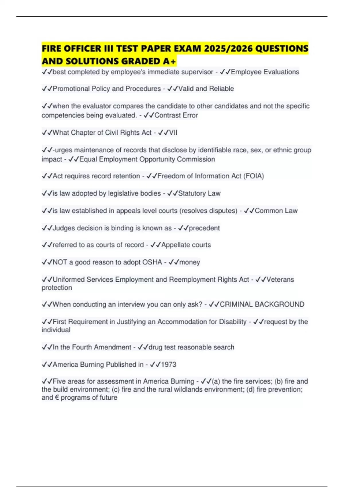 FIRE OFFICER III TEST PAPER EXAM 2025/2026 QUESTIONS AND SOLUTIONS ...