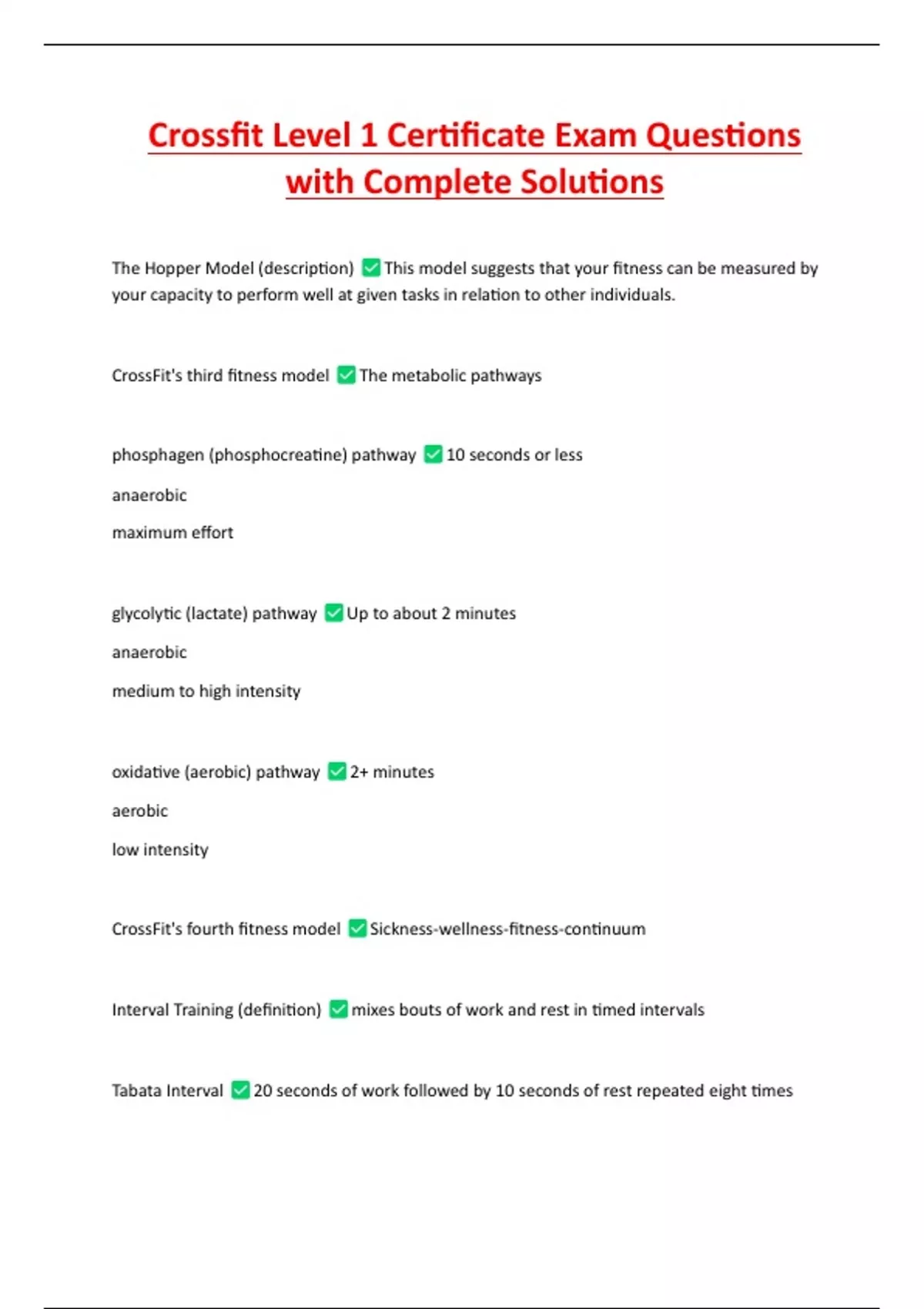Crossfit Level 1 Certificate Exam Questions with Complete Solutions ...