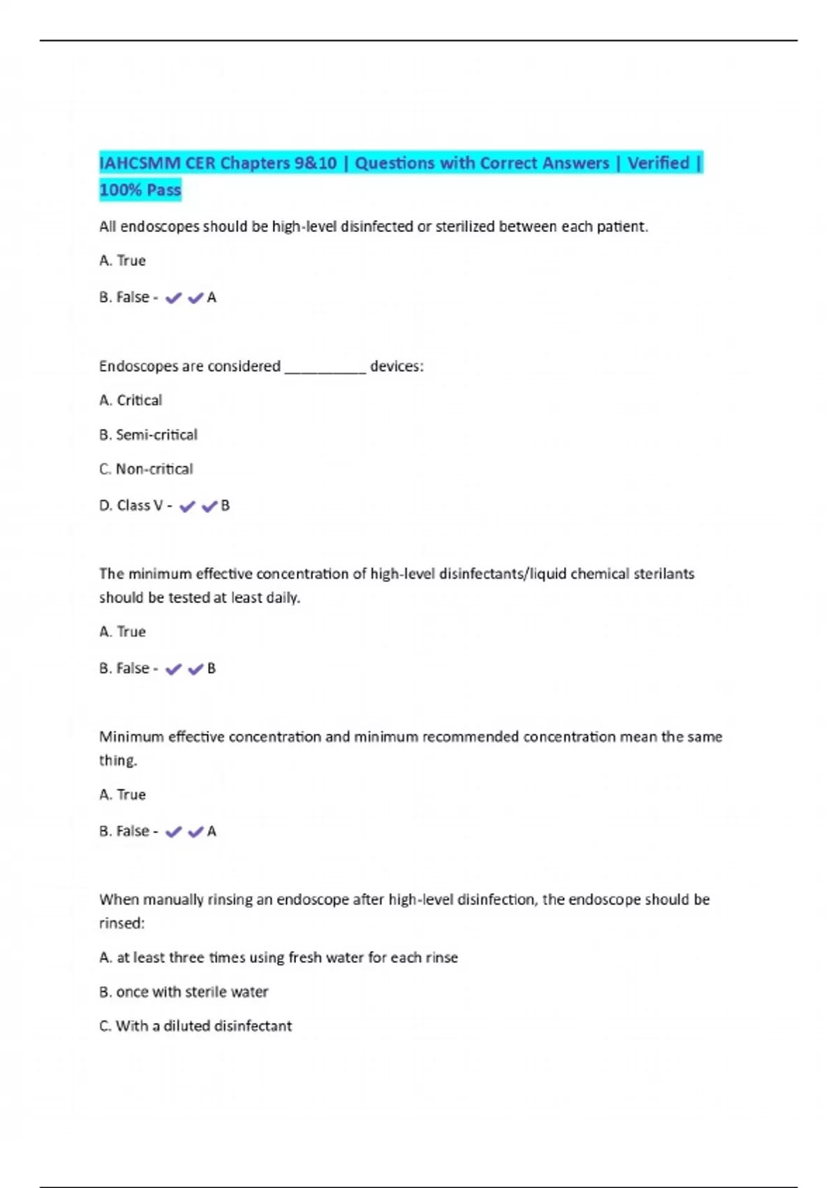 IAHCSMM CER Chapters 9&10 | Questions with Correct Answers | Verified ...