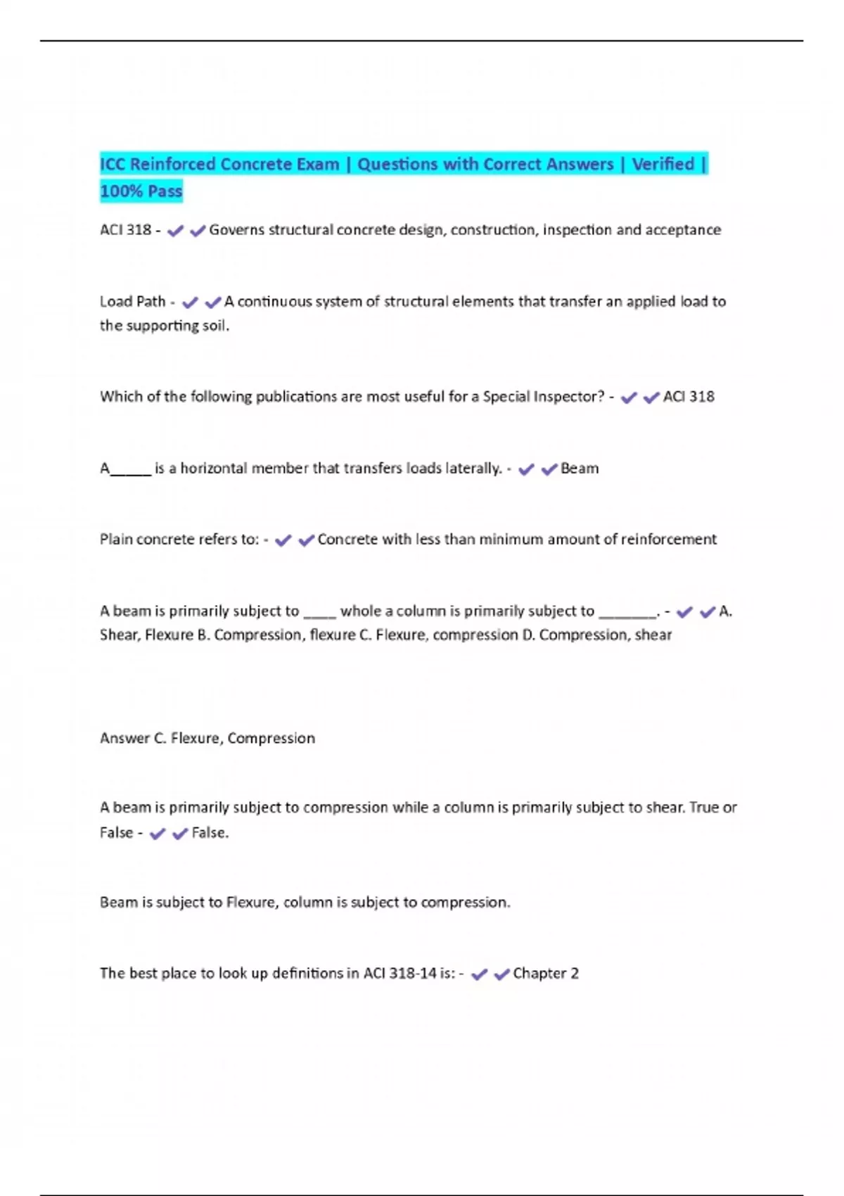 ICC Reinforced Concrete Exam | Questions with Correct Answers ...
