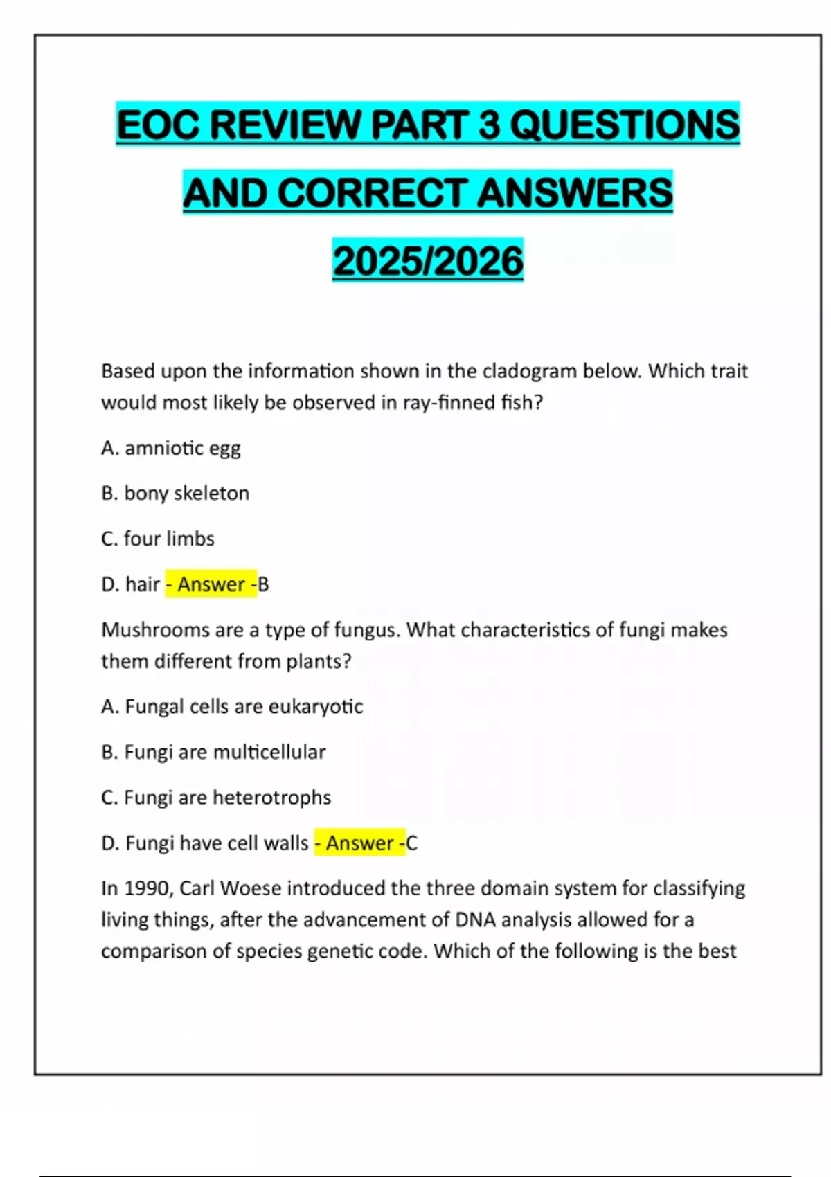 EOC REVIEW PART 3 QUESTIONS AND CORRECT ANSWERS 2025/2026 - EOC - Stuvia US
