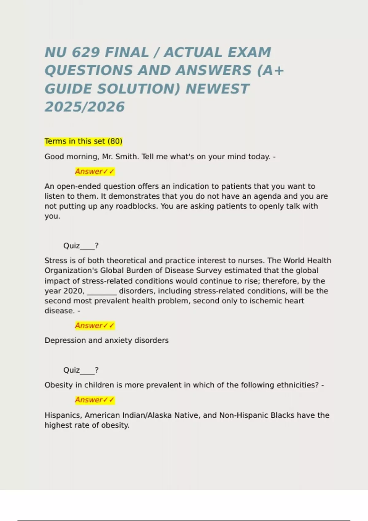 NU 629 FINAL / ACTUAL EXAM QUESTIONS AND ANSWERS (A+ GUIDE SOLUTION ...
