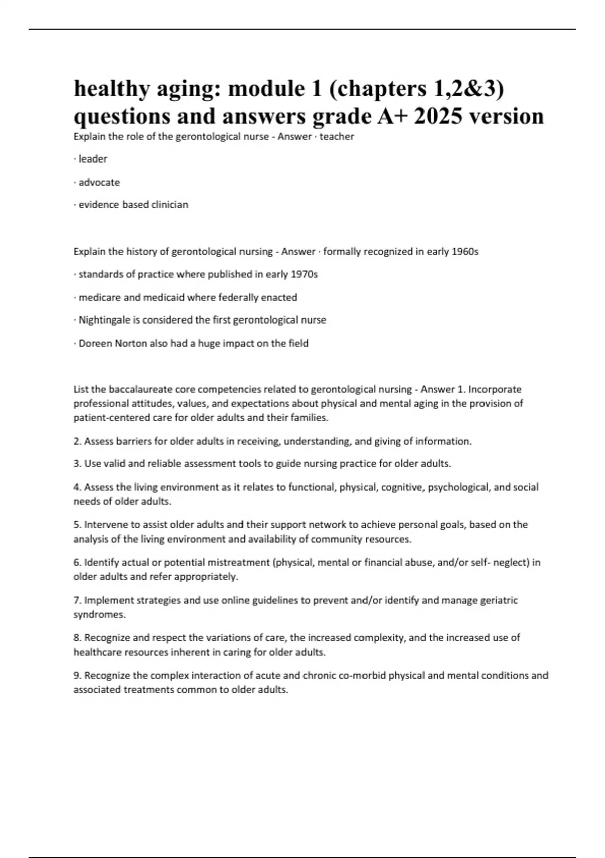 healthy aging: module 1 (chapters 1,2&3) questions and answers grade A+ ...
